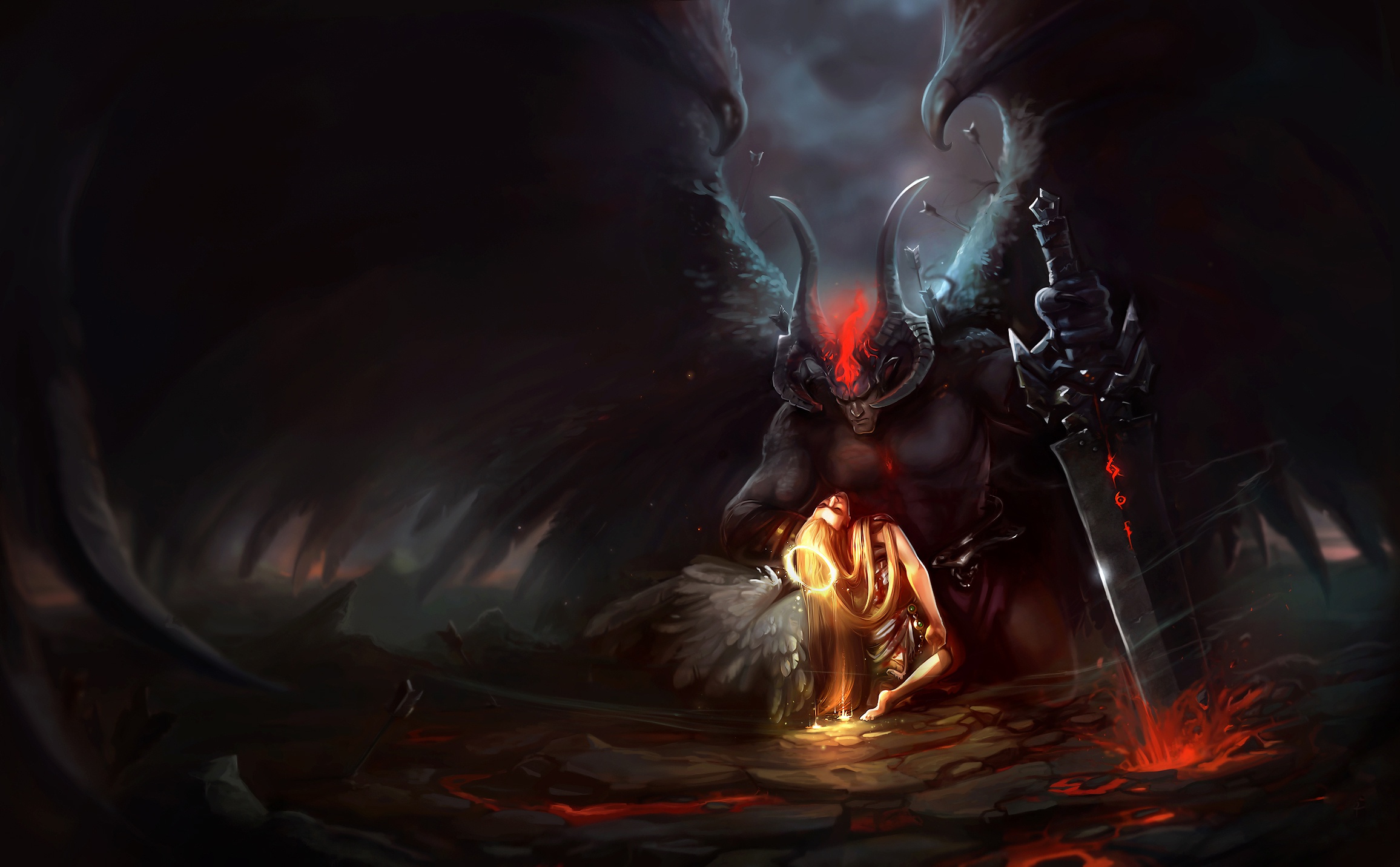 Download Sword Horns Angel Fantasy Demon HD Wallpaper by Betty Elgyn