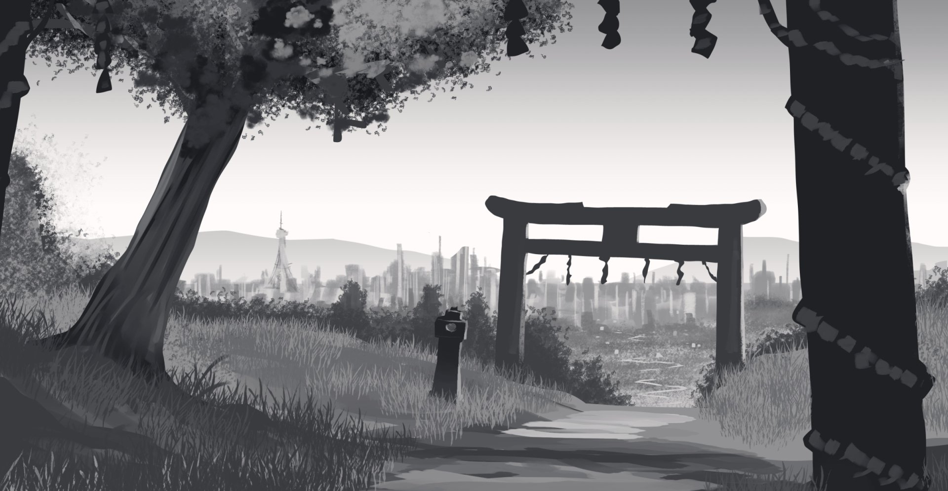 Serene Anime Shrine: Torii Gateway in High-Definition Landscape by ...