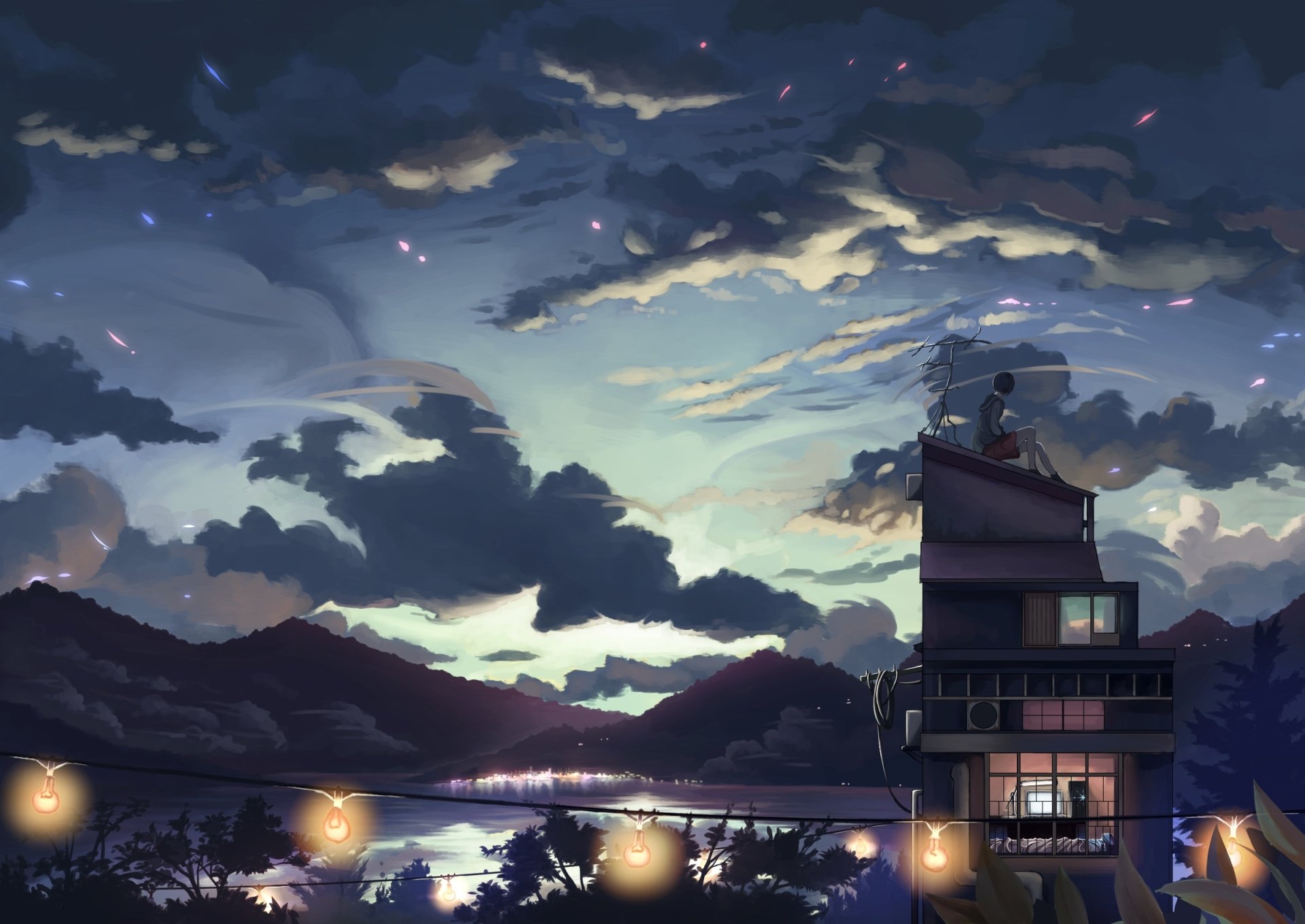 Tranquil Lake House - Anime Sky HD Wallpaper by Choc0