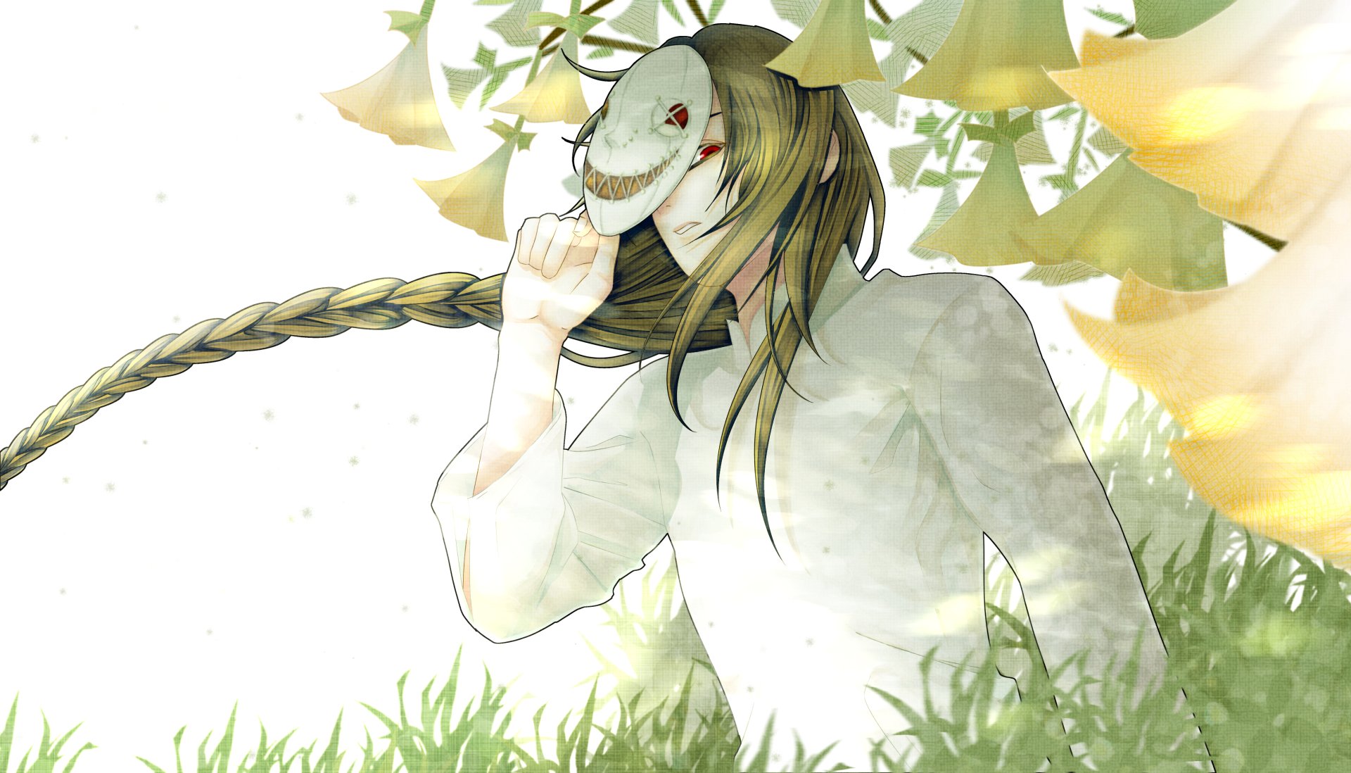 Download Red Eyes Mask Long Hair Anime Original HD Wallpaper by はるなまる
