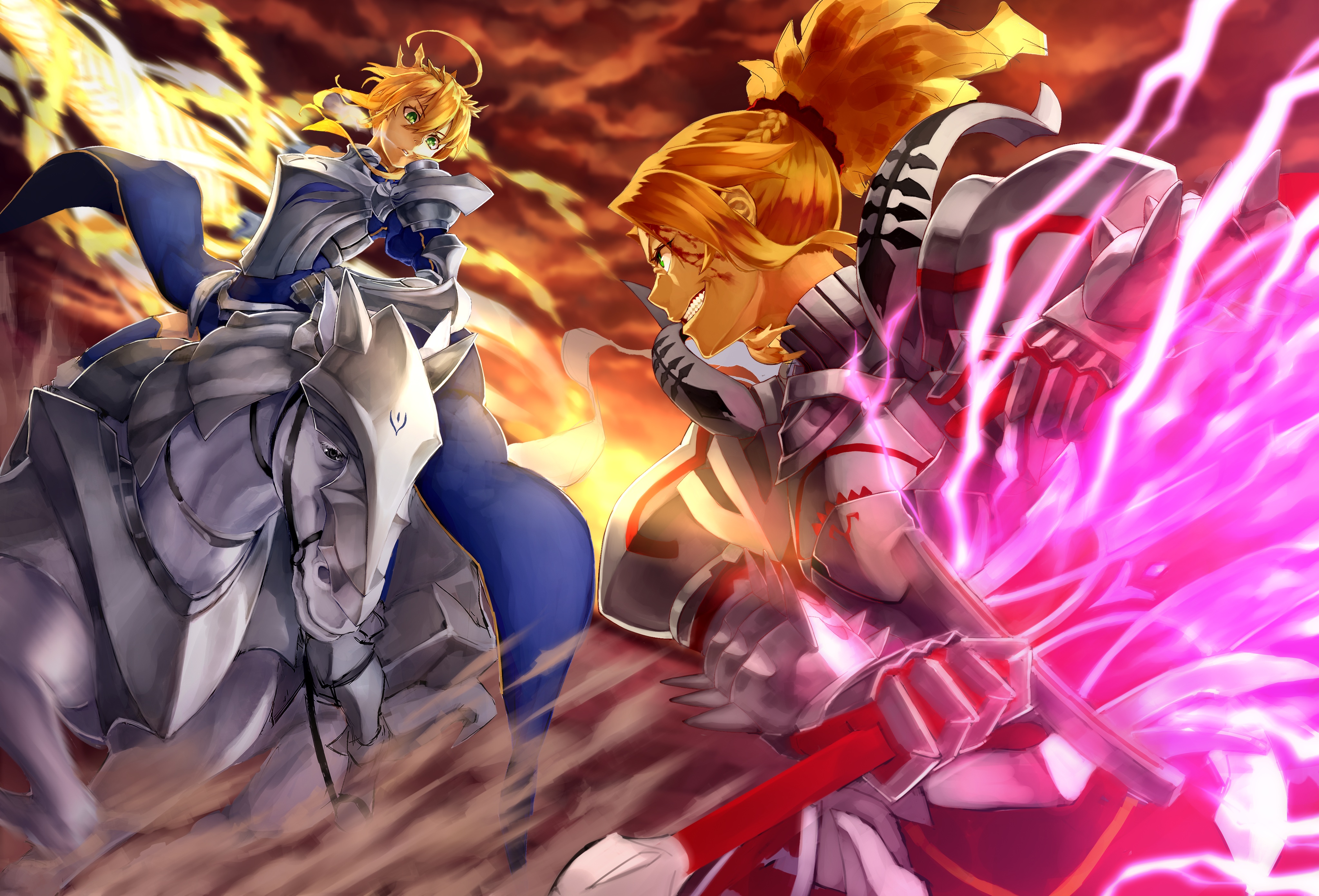 Epic Clash: Mordred & Artoria Lancer vs Saber - Fate/Grand Order 4K Ultra HD by ニイナカイト