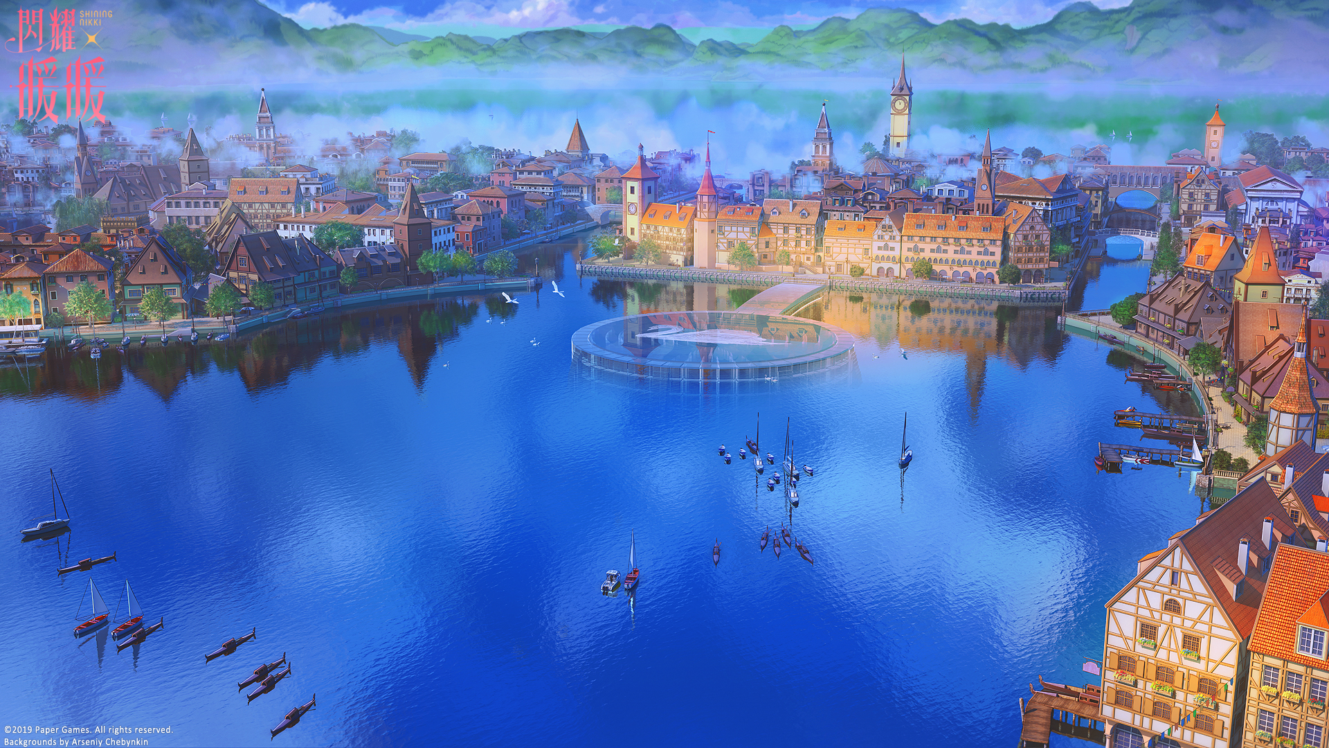 Download Water Boat Harbor Town Lake Anime City Anime City HD Wallpaper ...