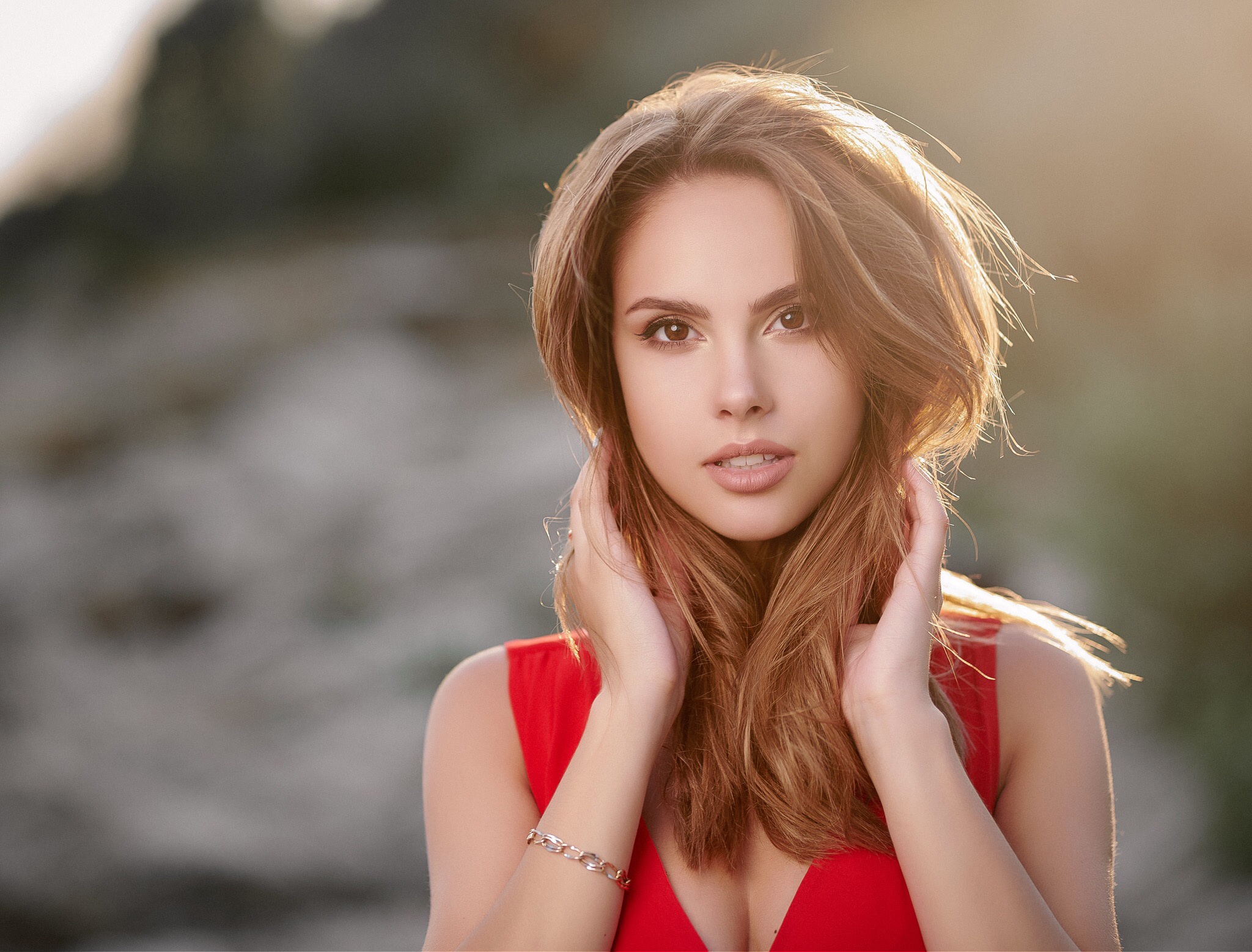 Download Brunette Brown Eyes Depth Of Field Woman Model HD Wallpaper by ...