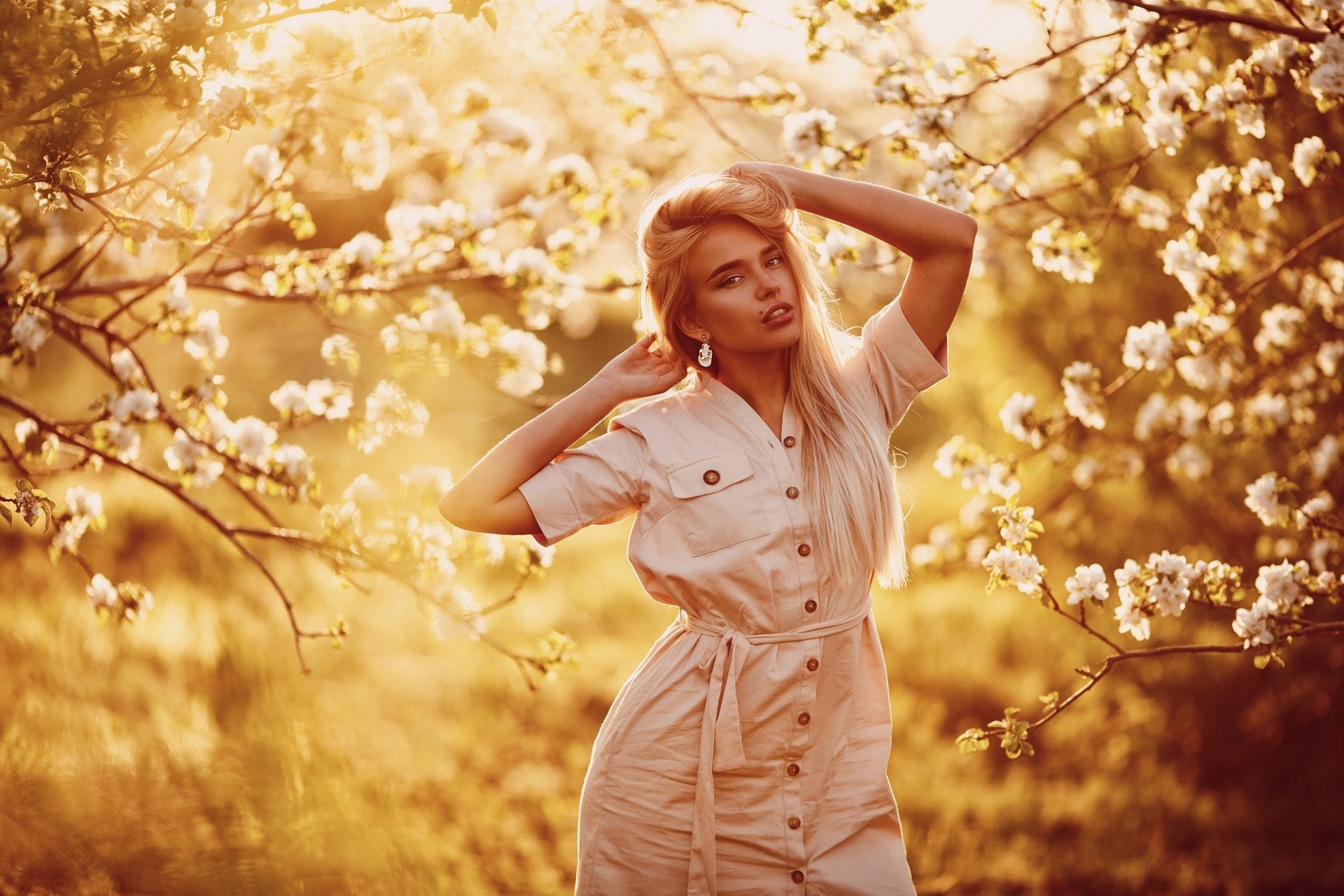 Download Depth Of Field Blossom Long Hair Blonde Woman Model HD ...