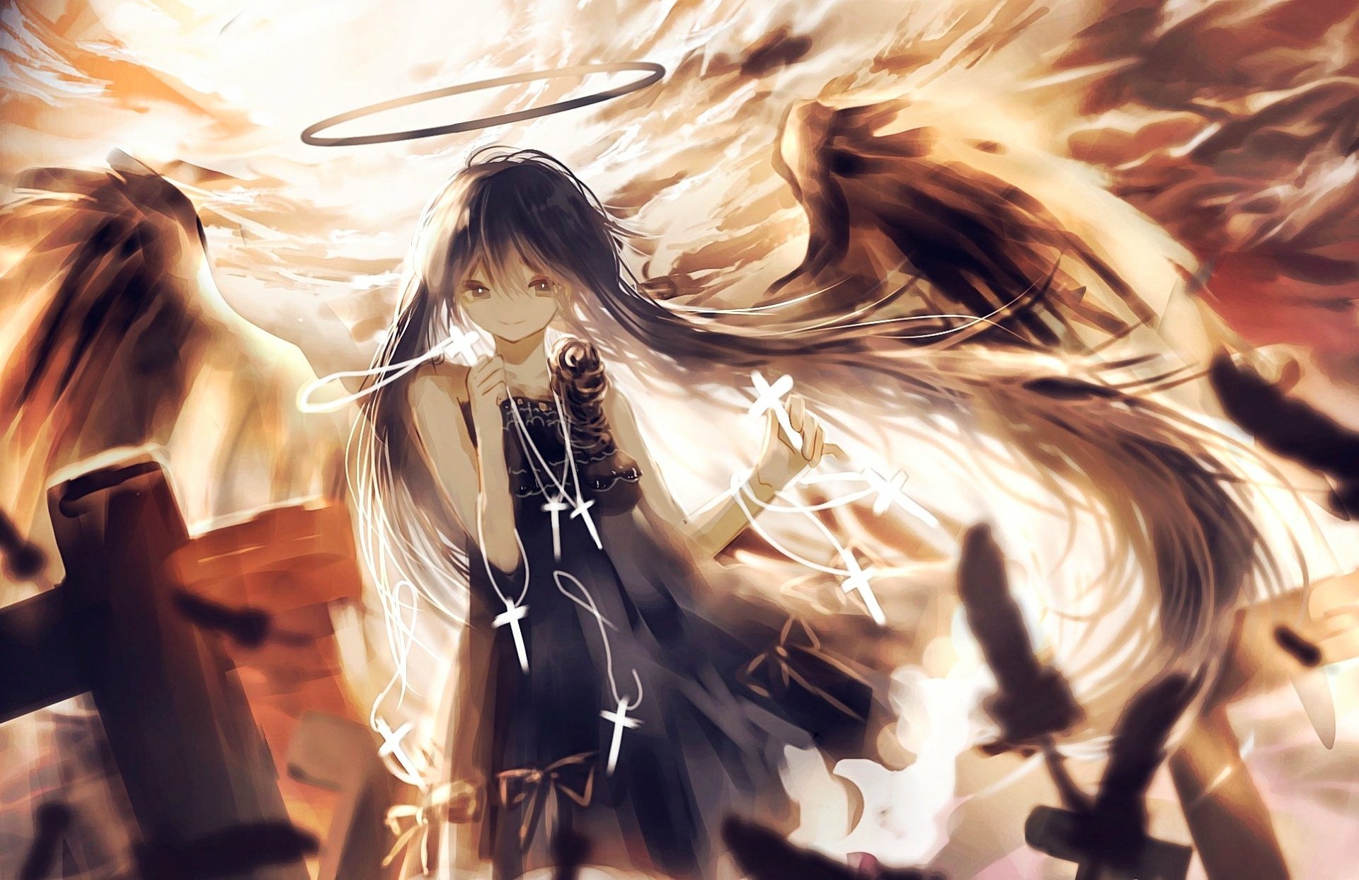 Celestial Wings: Anime Angel Embracing the Feathered Cross by 2度寝 ...