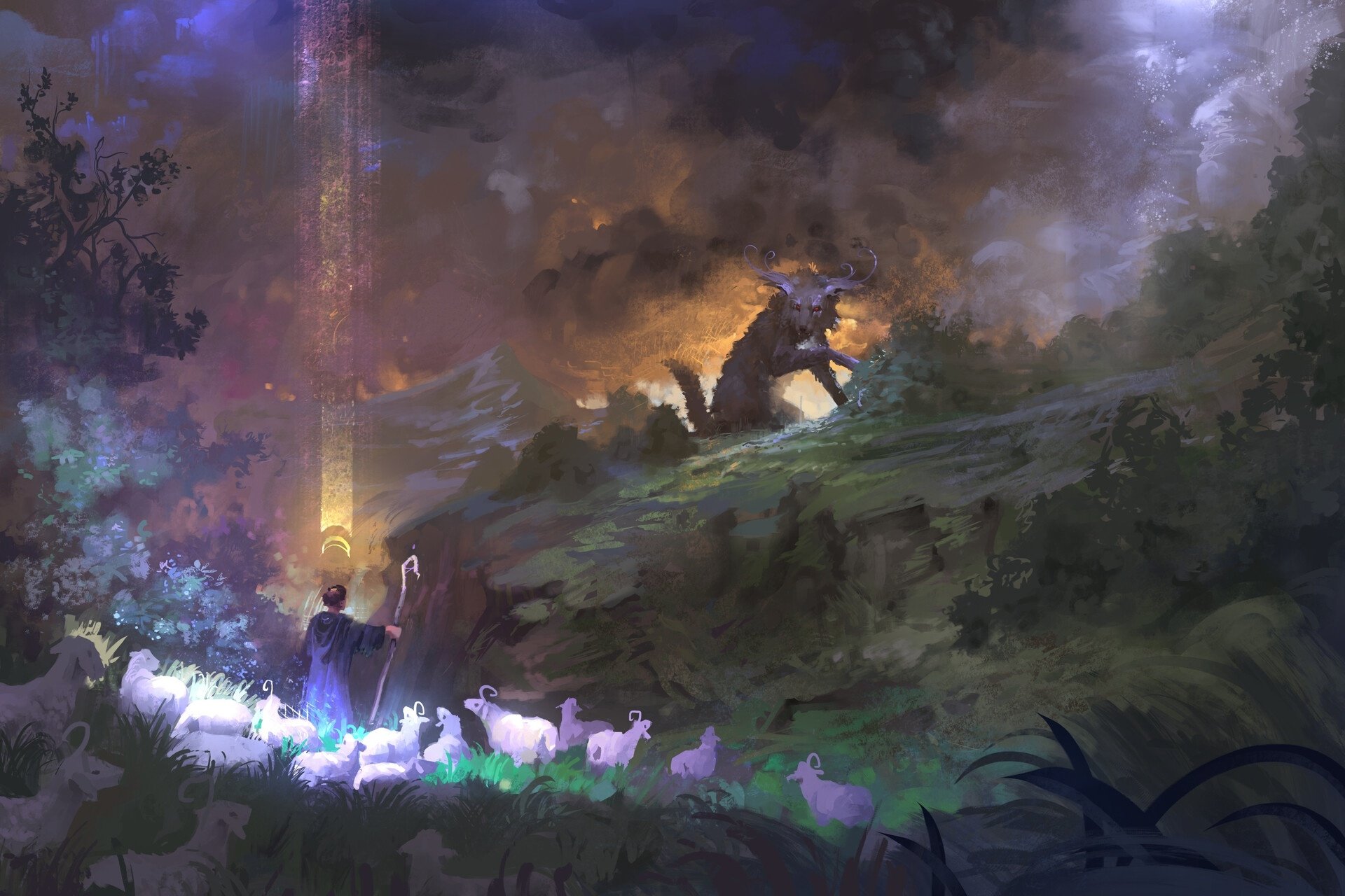 Fantasy Monk and the Wolf Among Sheep - HD Animal Adventure Wallpaper ...