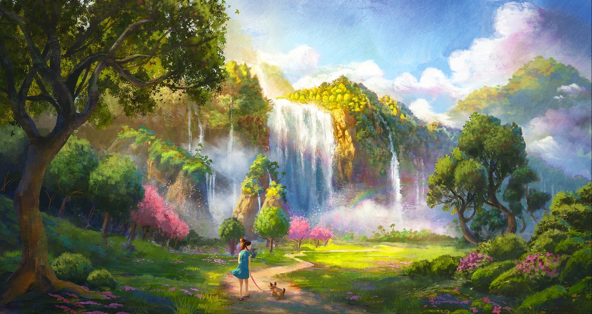 Download Landscape Waterfall Dog Fantasy Child Fantasy Landscape HD ...