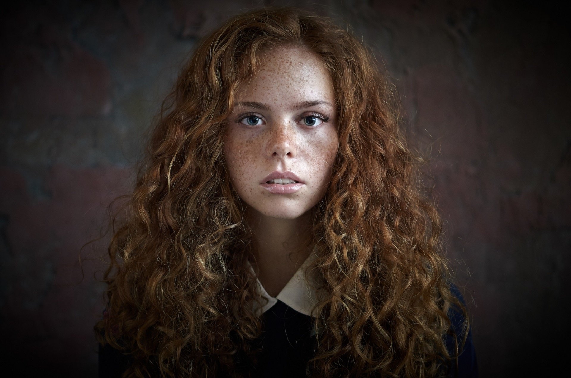 Download Redhead Blue Eyes Face Freckles Woman Model Hd Wallpaper