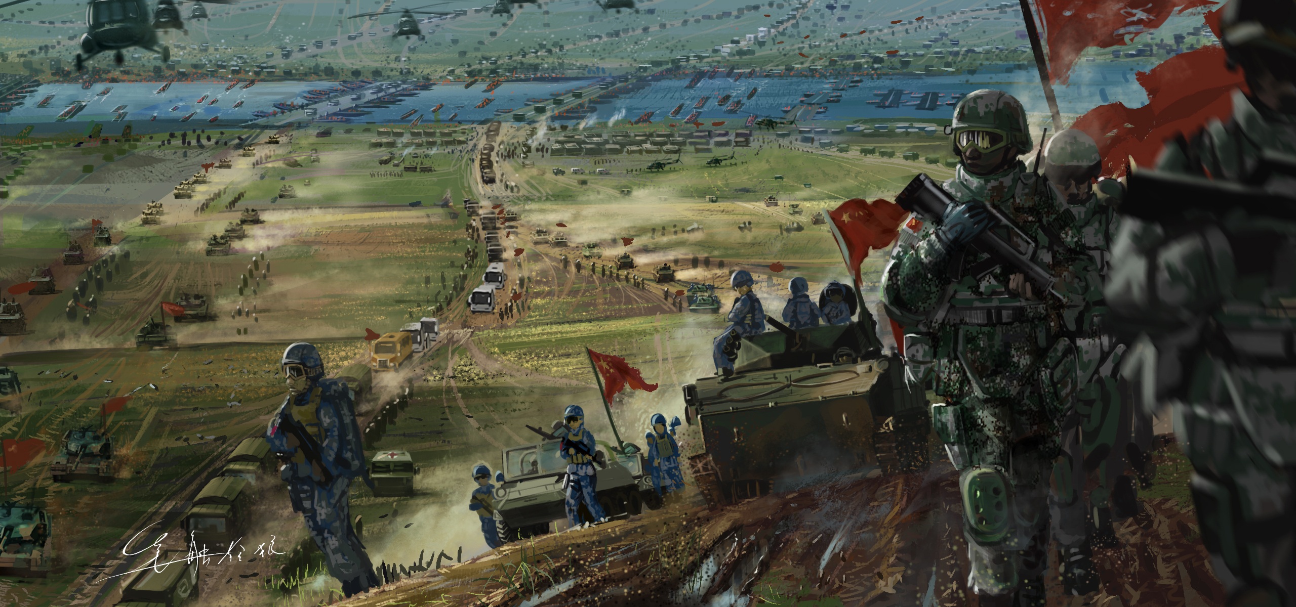 Download Military Artistic HD Wallpaper by 手绘狼群