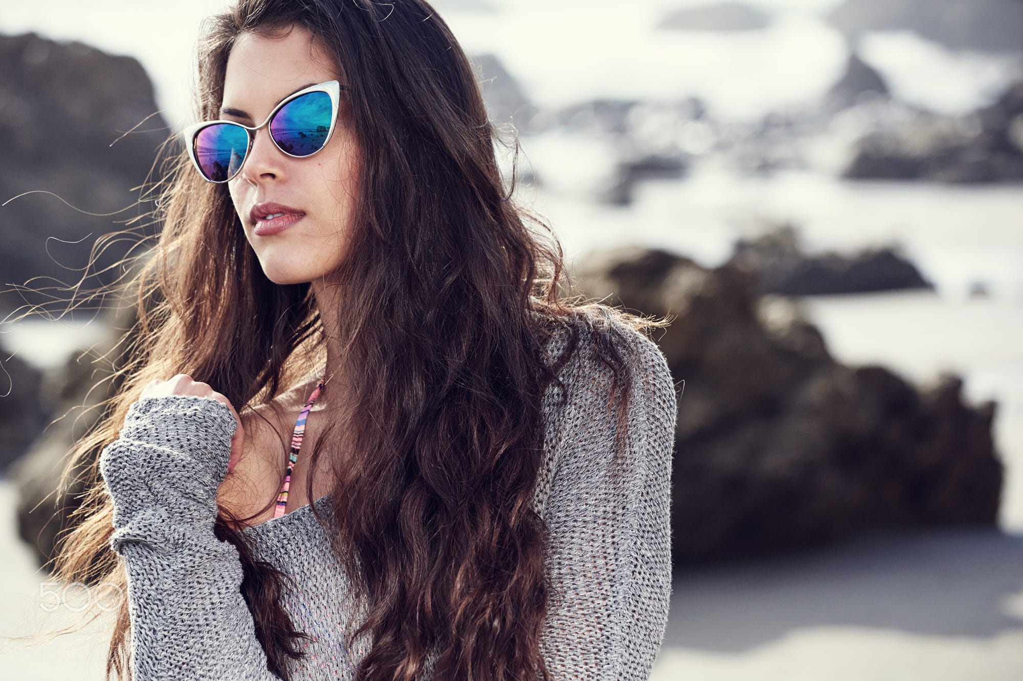 Download Sunglasses Long Hair Brunette Model Woman Mood HD Wallpaper