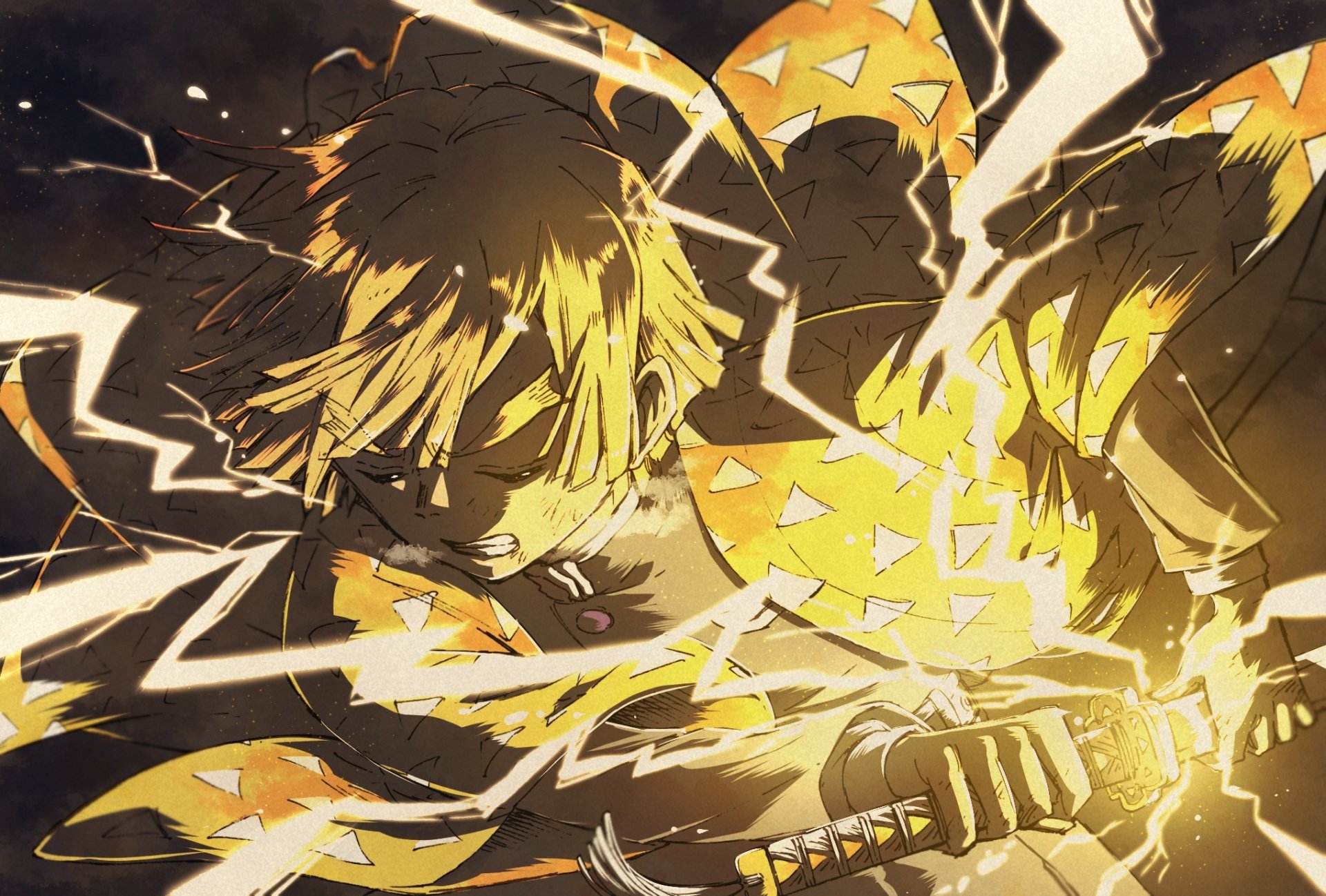 Zenitsu Agatsuma HD Wallpaper - Demon Slayer Anime by J (pixiv)