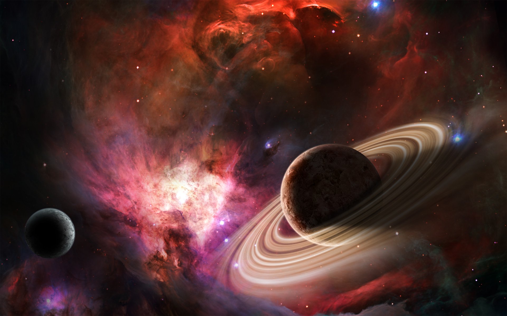 Cosmic Rings: Stunning Sci-Fi Planetary Ring HD Wallpaper