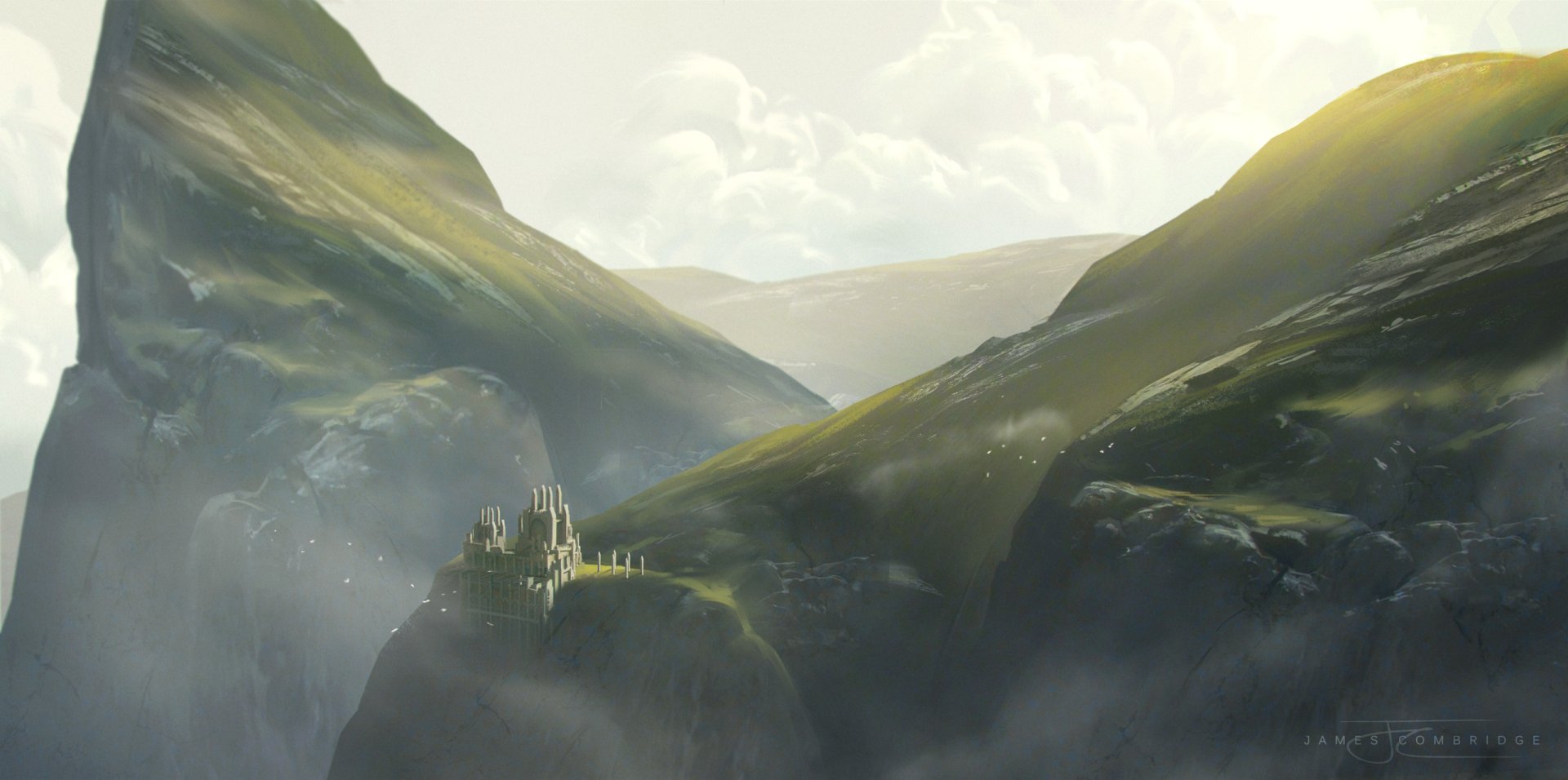 Ancient Mountain Temple Ruins | Fantasy Cliffside Landscape HD ...