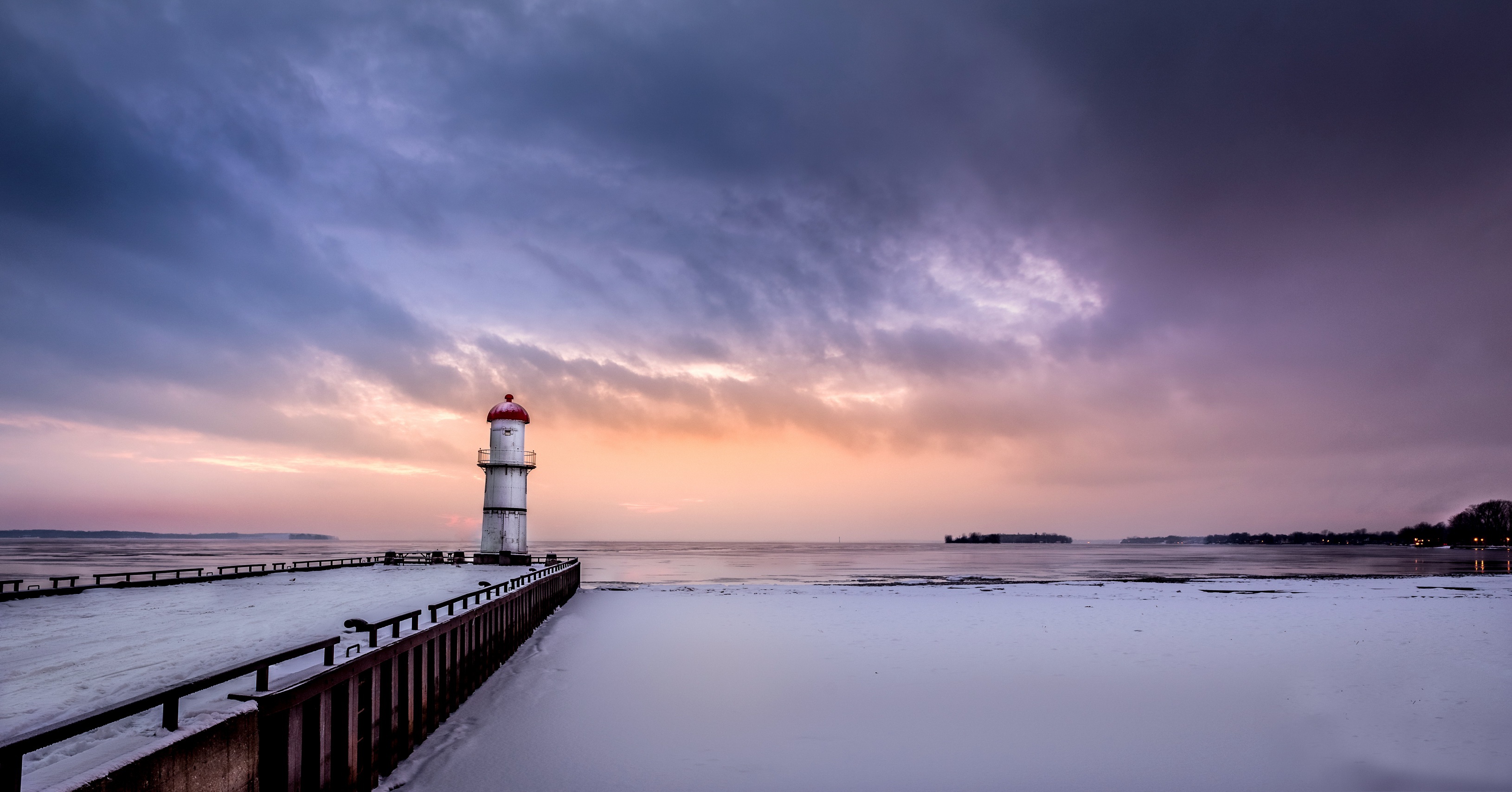 Download Winter Ocean Horizon Man Made Lighthouse HD Wallpaper