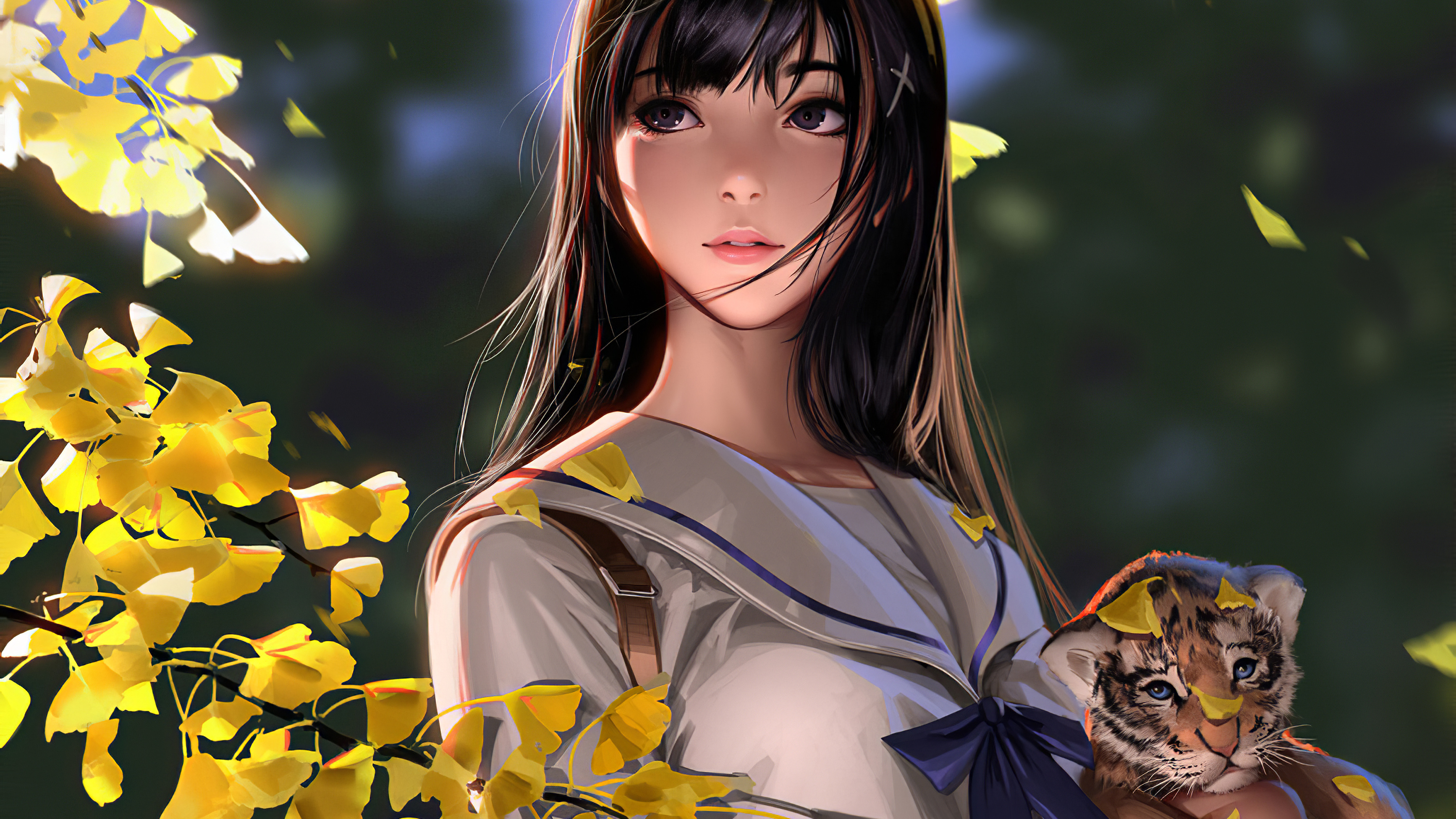 Download Black Hair Asian Baby Animal Tiger Cub Woman Artistic HD ...