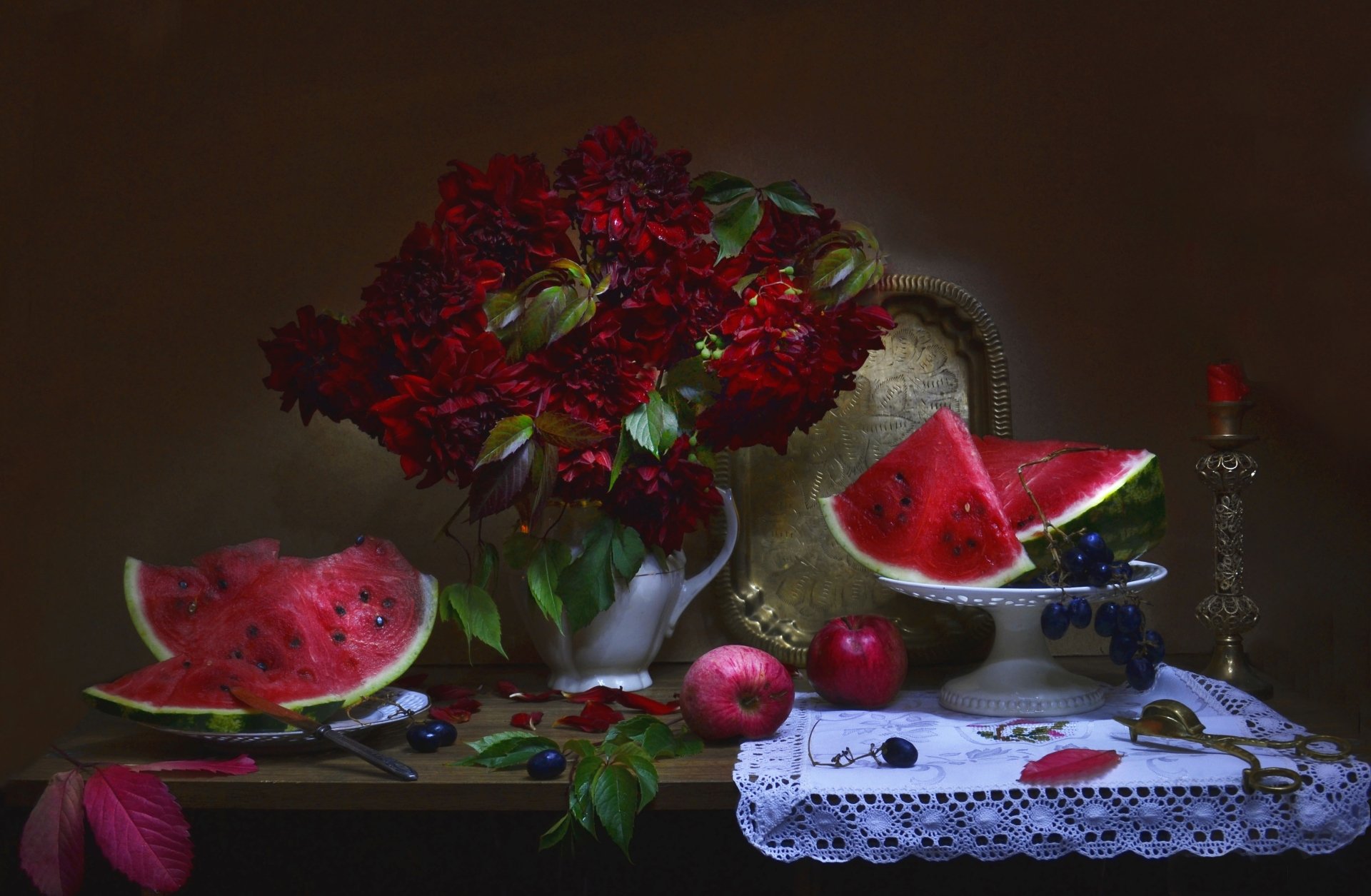 Download Fruit Watermelon Candle Apple Flower Photography Still Life 4k ...