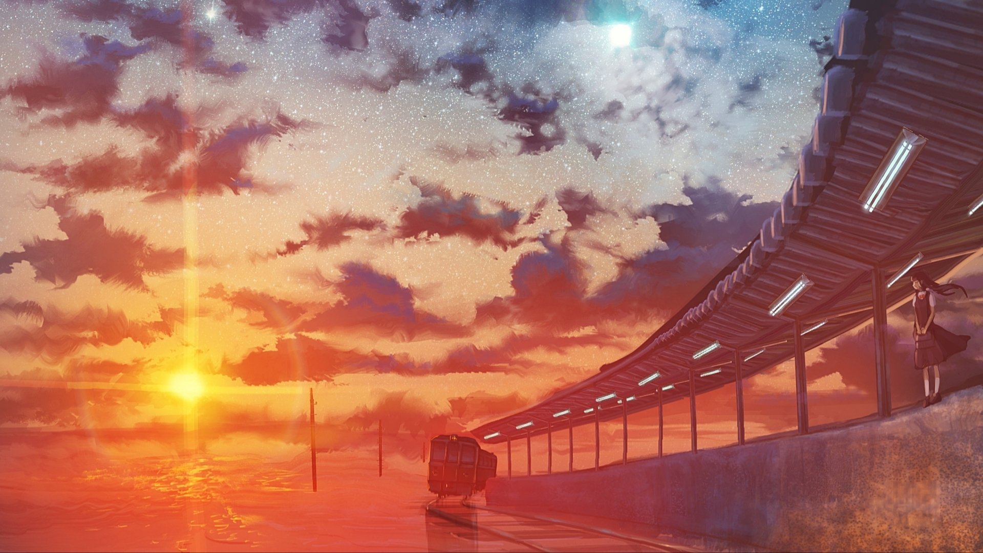 Sunset Journey: Starry Anime Train at Twilight Station HD Wallpaper ...