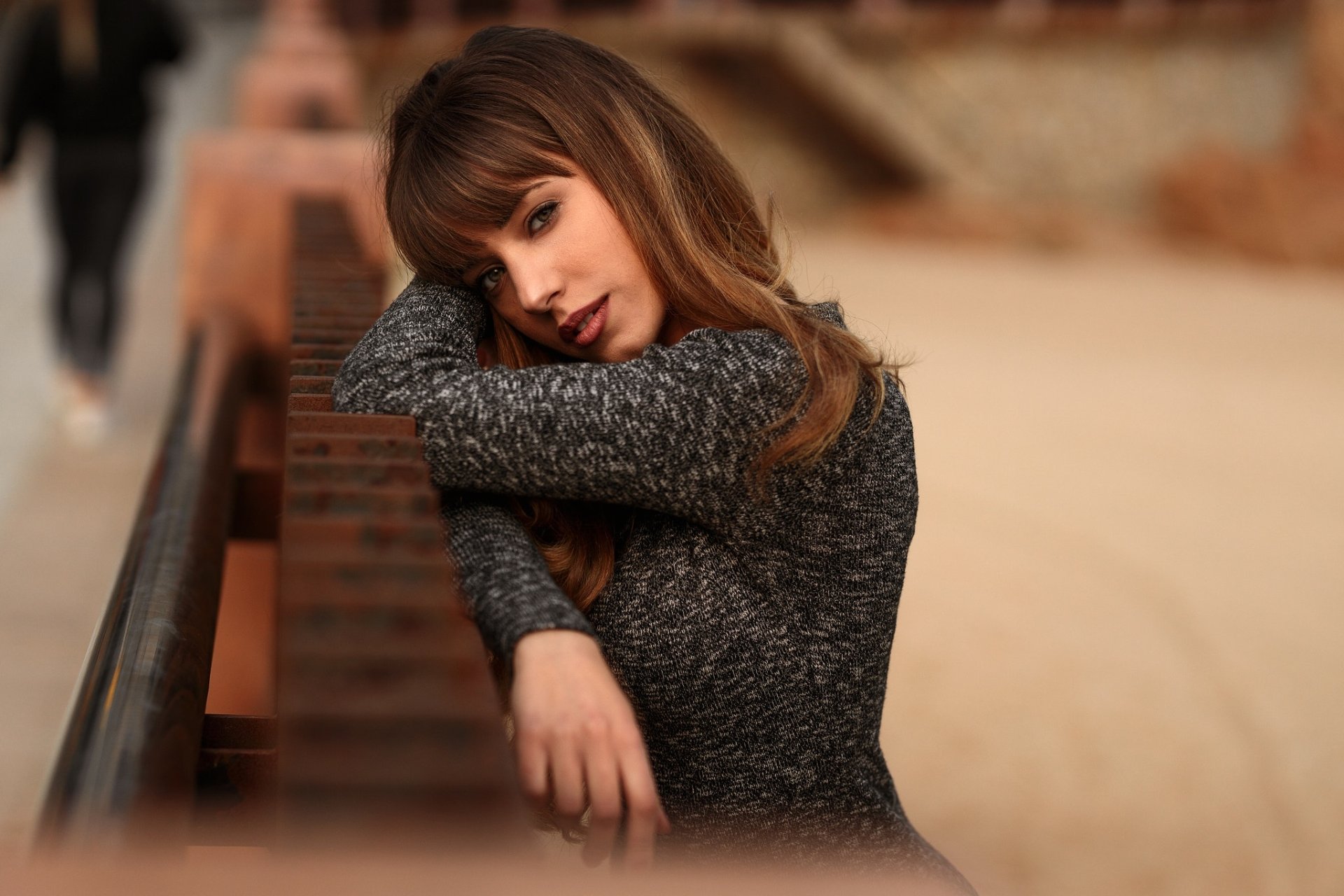 Download Brunette Depth Of Field Woman Model HD Wallpaper by David Mas