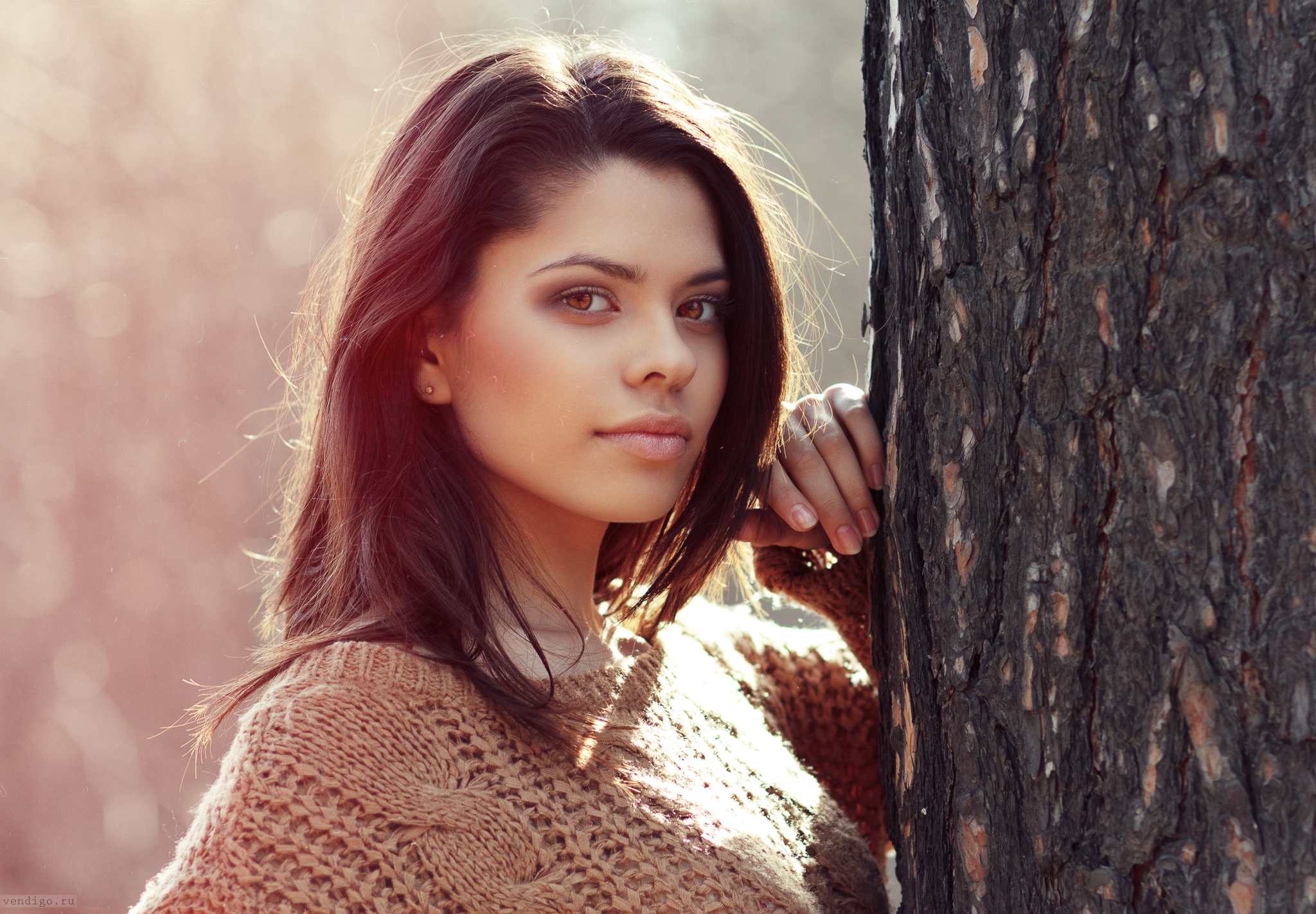 Download Brunette Face Brown Eyes Woman Model HD Wallpaper