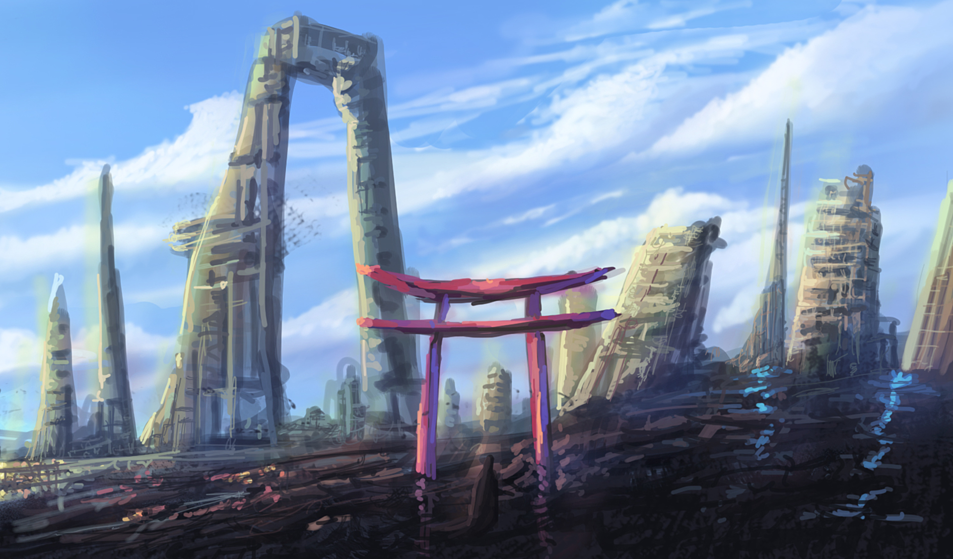 Anime Shrine HD Wallpaper by ナコモ