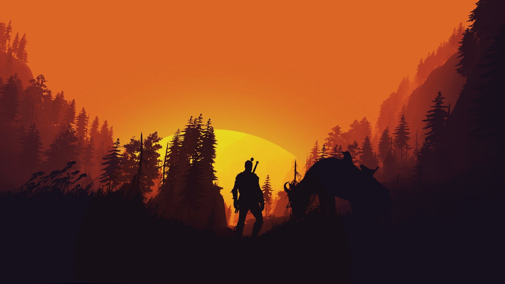 Geralt's Sunset: The Witcher 3 Ultra HD Adventure Wallpaper