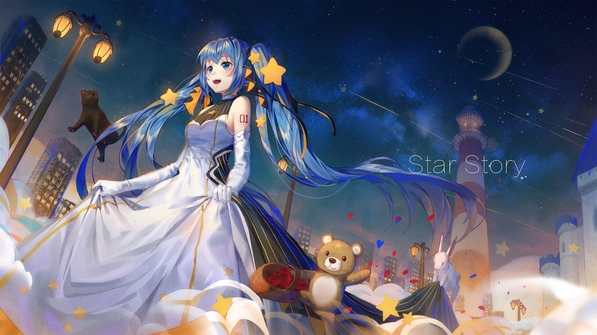 Download Night Shooting Star Starry Sky Hatsune Miku Anime Vocaloid ...