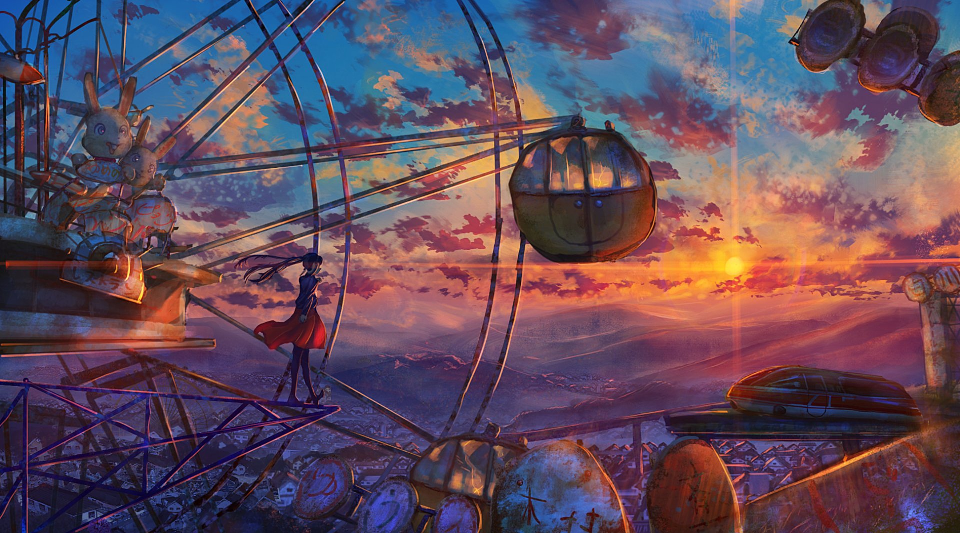 Sunset Reverie Anime City Ferris Wheel Hd Wallpaper By ナコモ 1944x1080