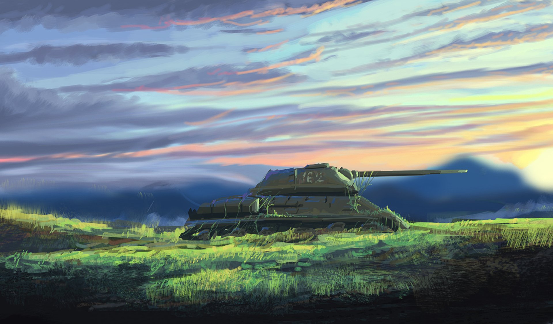 Anime Tank at Dusk: HD Military Wallpaper by ナコモ