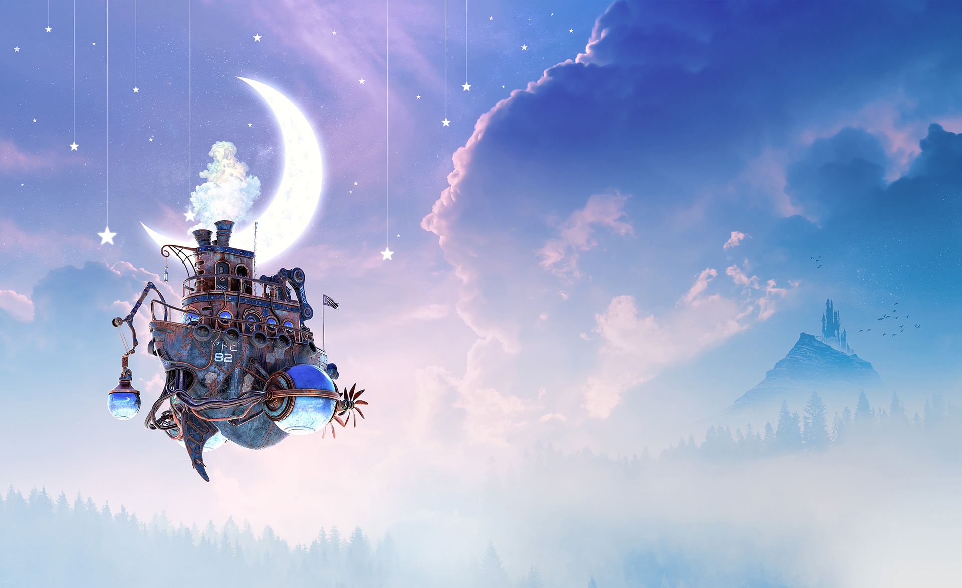 Download Cloud Aircraft Sci Fi Steampunk HD Wallpaper