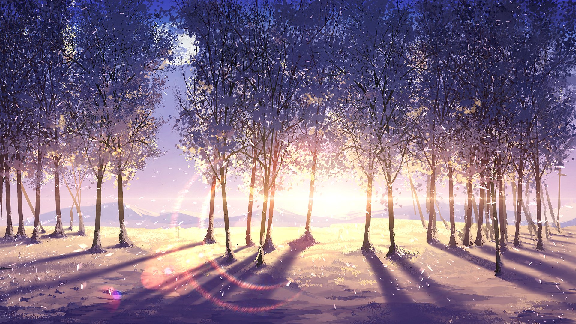 Anime Sunrise Serenity: HD Tree-Lit Dawn Wallpaper by smile
