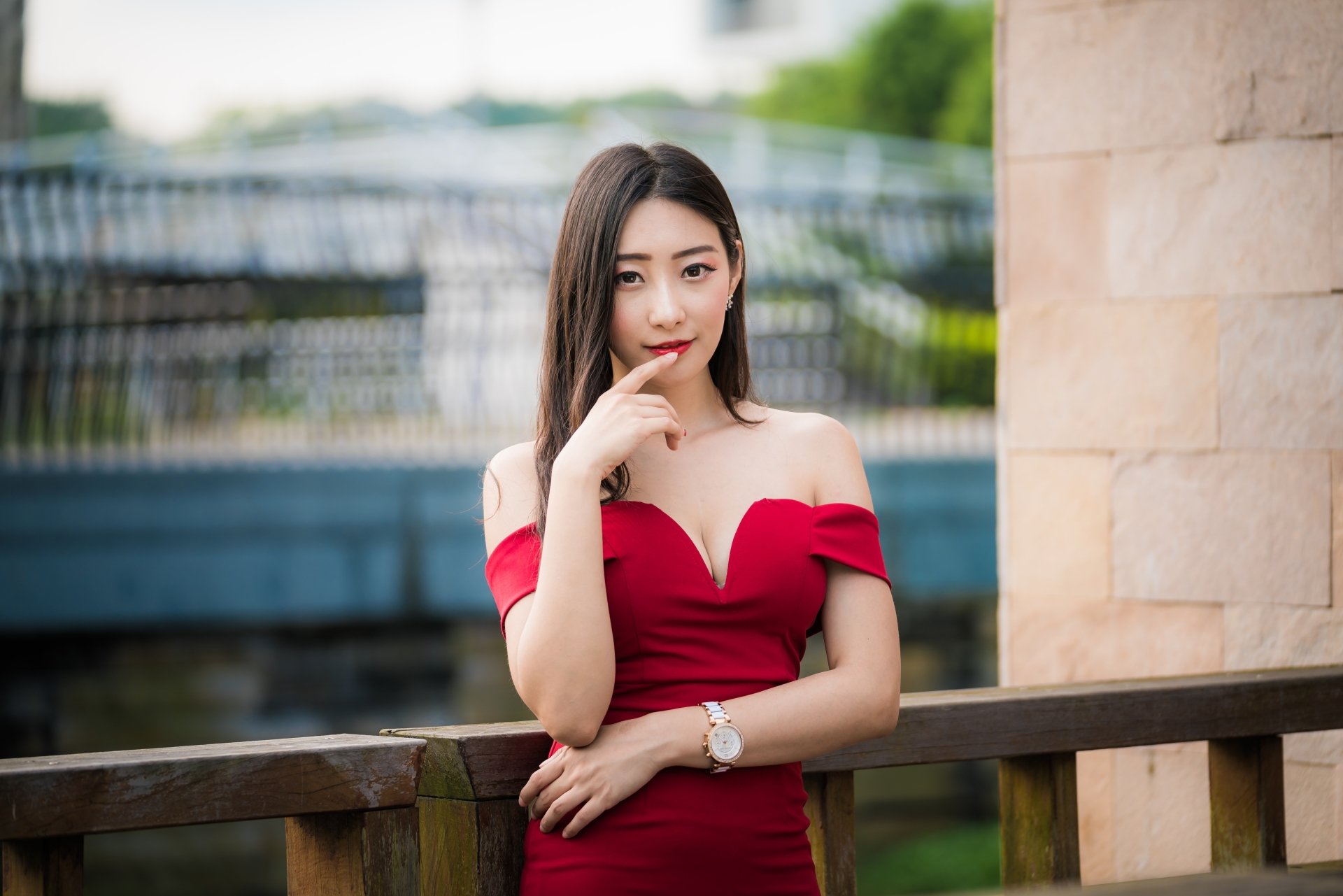 Download Depth Of Field Brunette Red Dress Model Woman Asian 4k Ultra
