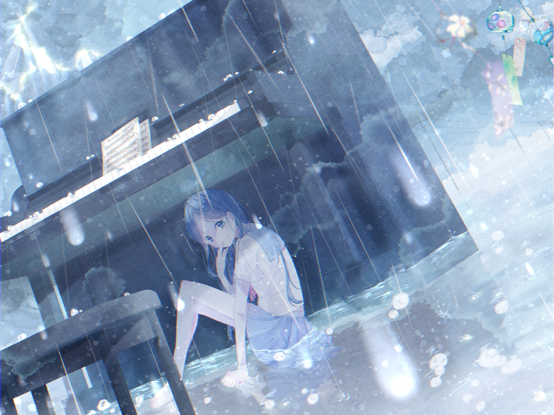 Download Piano Water Rain Anime Original Rain Anime HD Wallpaper by NICOLE☆