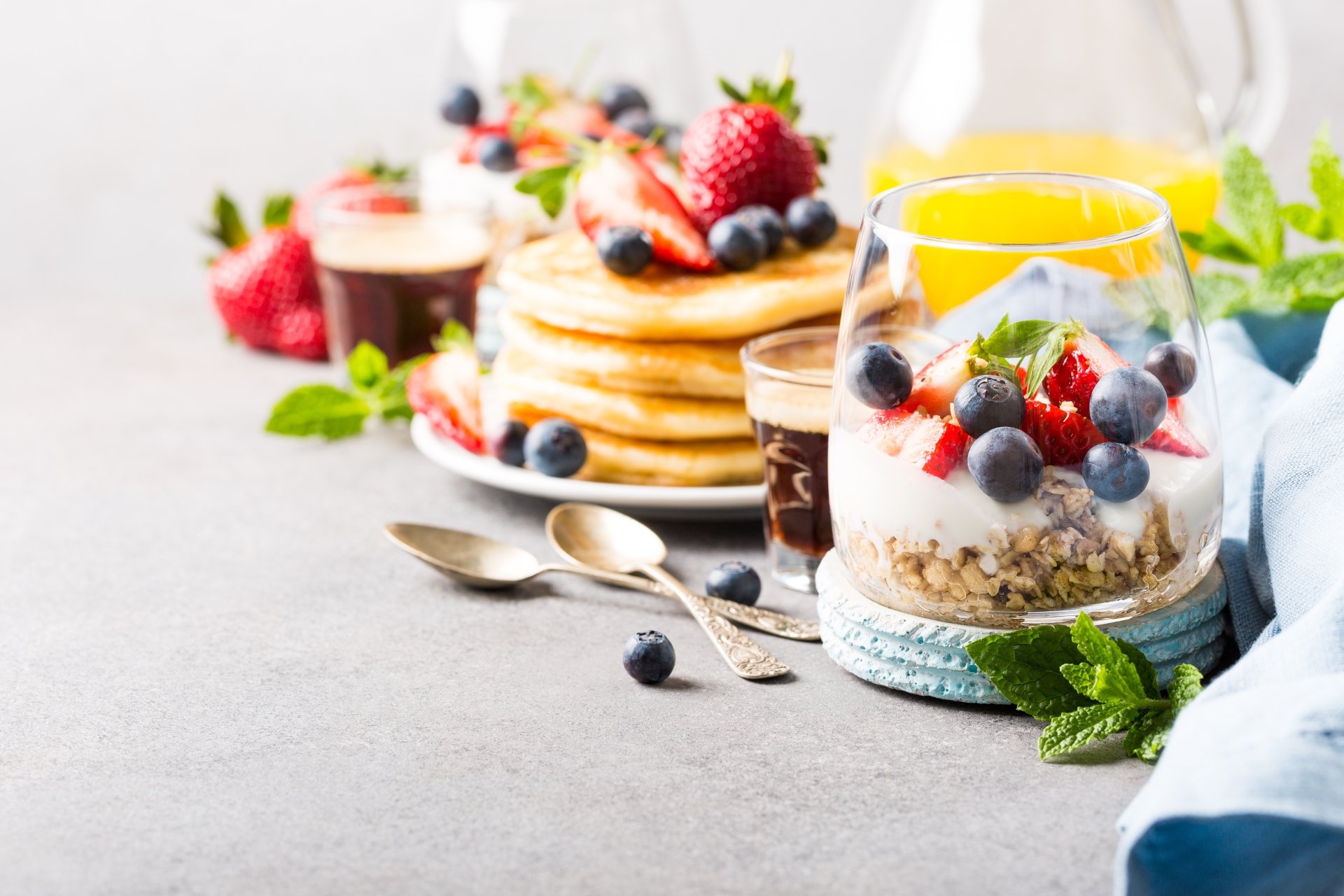 Download Blueberry Still Life Muesli Pancake Berry Glass Food Breakfast ...