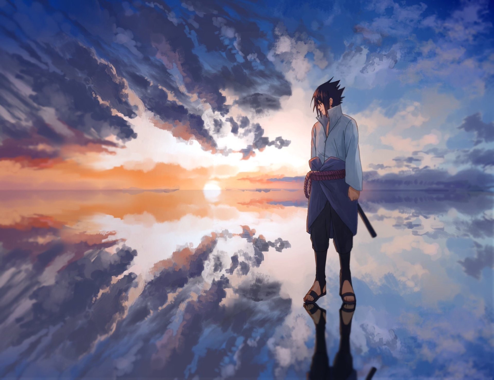 Sasuke Uchiha Stands At The Horizon Stunning Naruto Sky Reflection HD