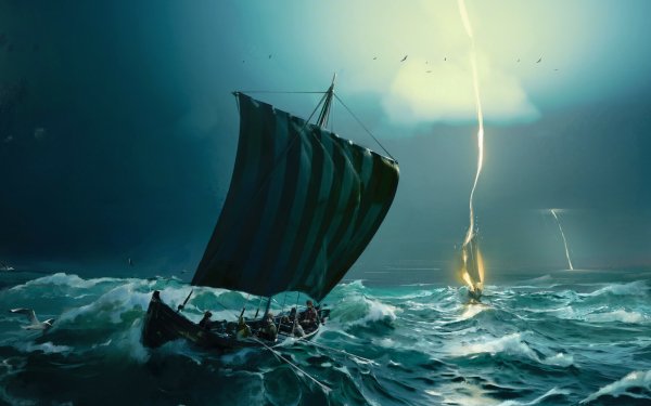 Viking Ship the Sea under a Full Moon HD Wallpaper | Background Image ...