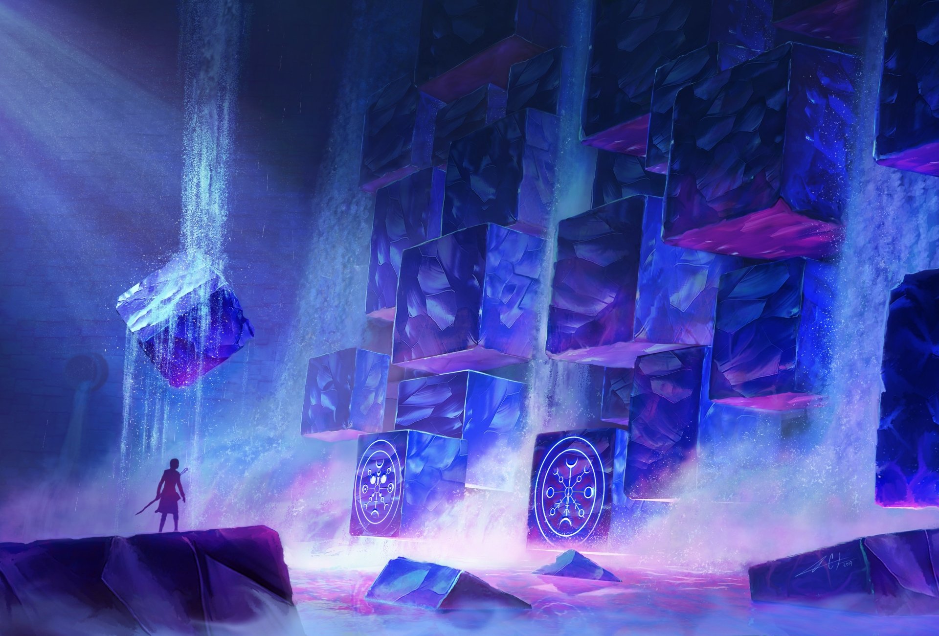 Enchanted Cubes: A Magical Waterfall Fantasy HD Wallpaper by David ...