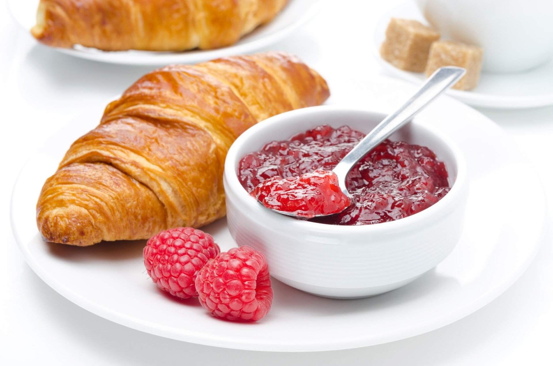 Download Still Life Croissant Raspberry Food Jam HD Wallpaper