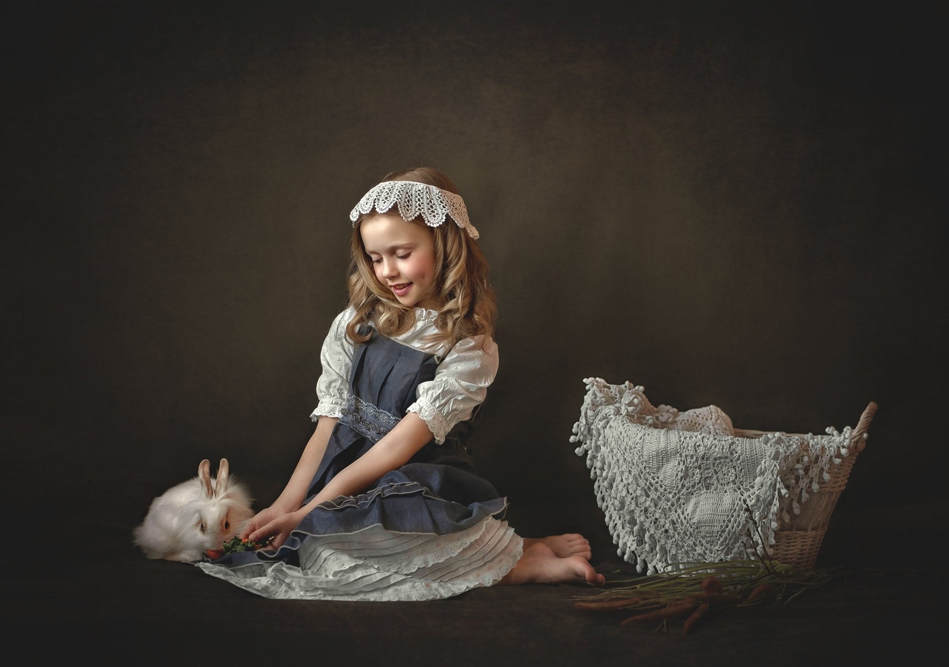 Download Basket Rabbit Photography Child HD Wallpaper