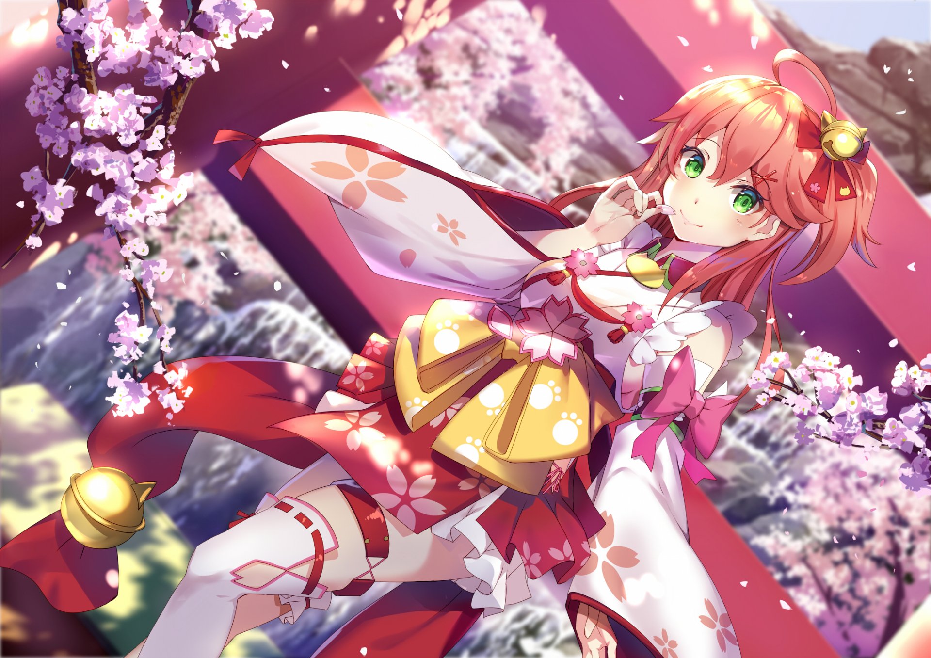 Download Pink Hair Kimono Blossom Green Eyes Hololive Sakura Miko Anime ...