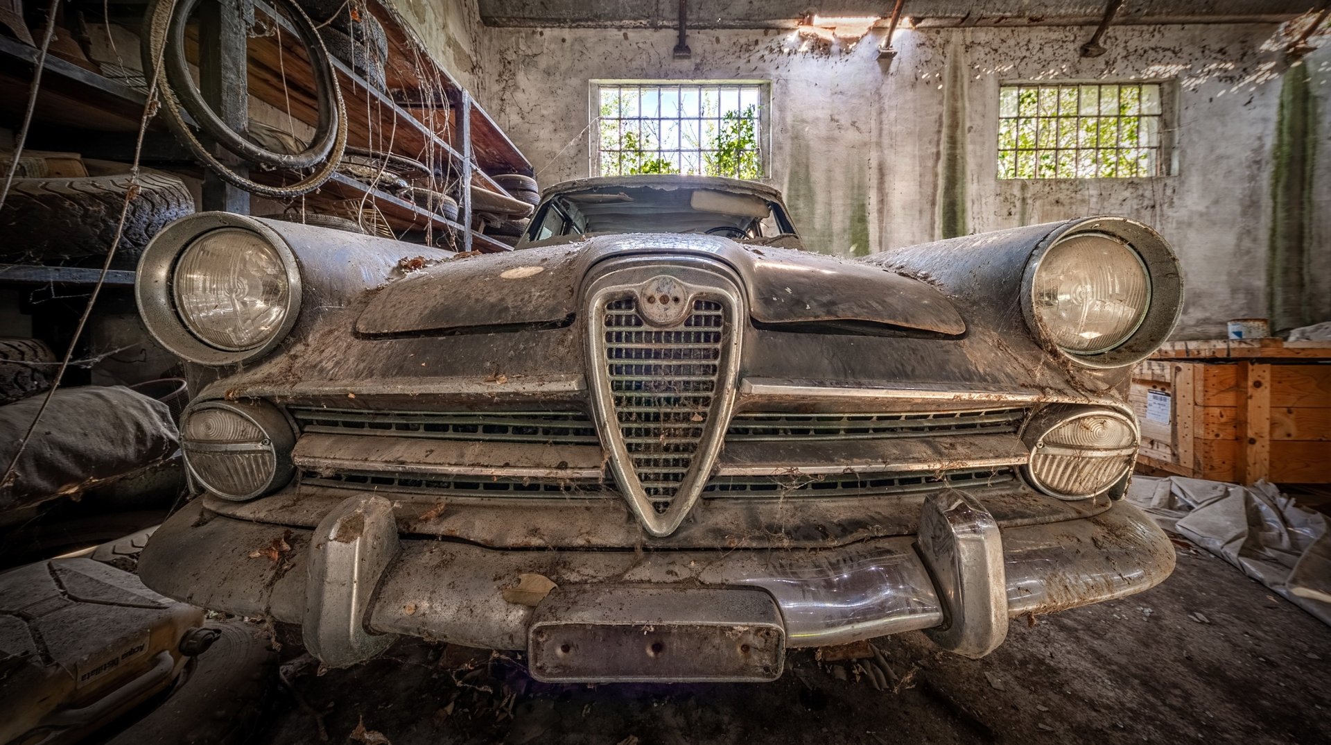 Download Abandoned Garage Car Retro Vehicle Wreck HD Wallpaper