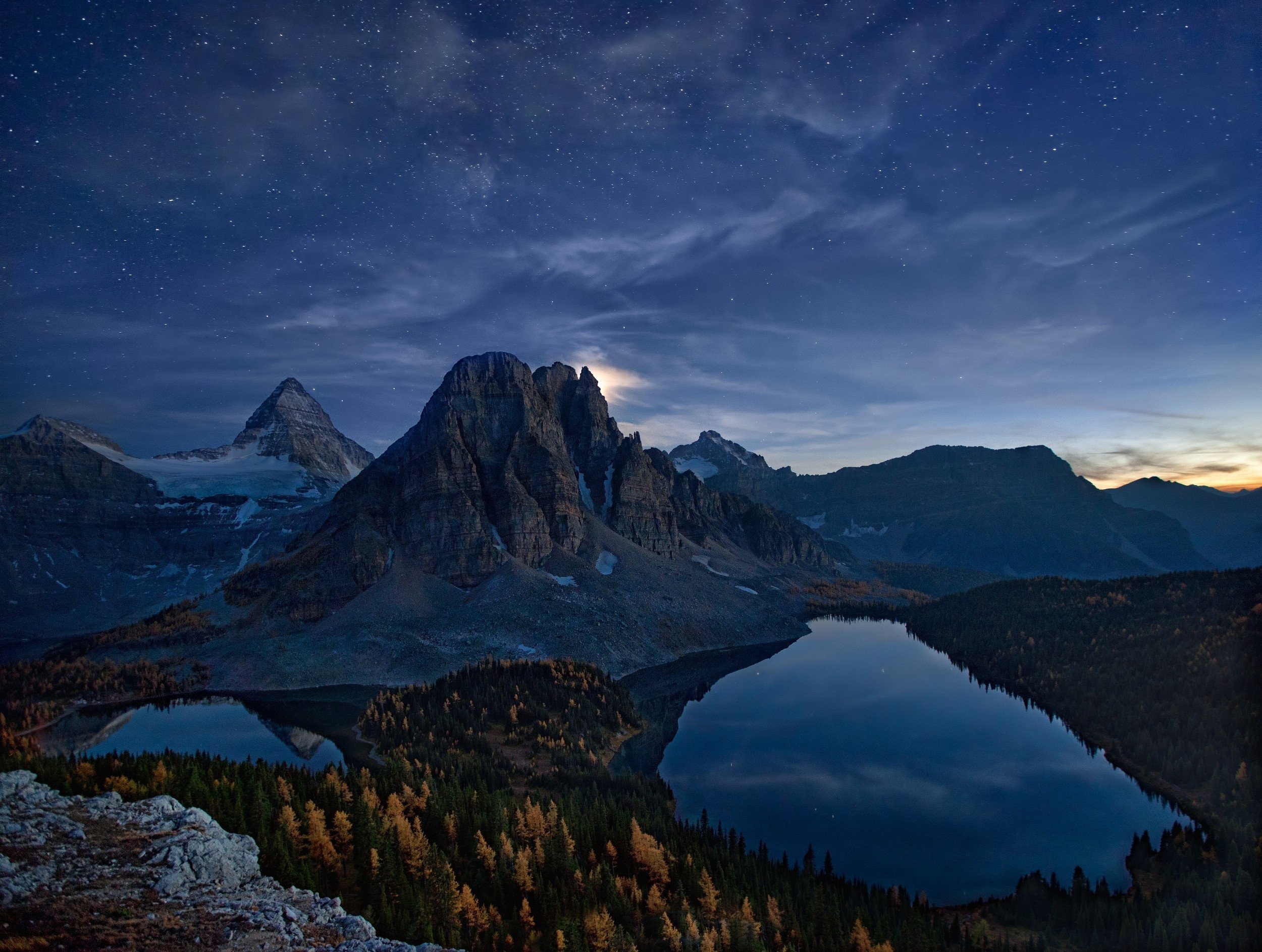 Download Forest Lake Night Mountain Sky Nature Landscape HD Wallpaper