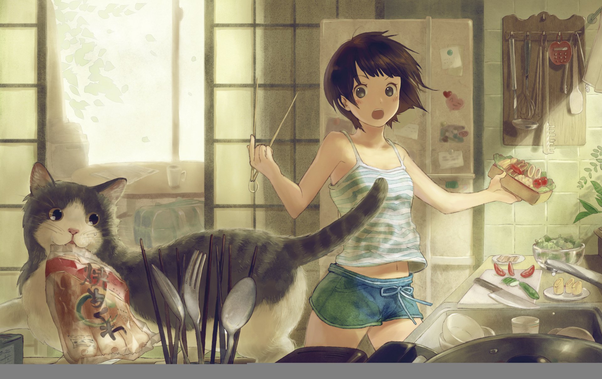 Anime Cat Cooking Chaos - 4K Ultra HD Wallpaper by ダークダックス