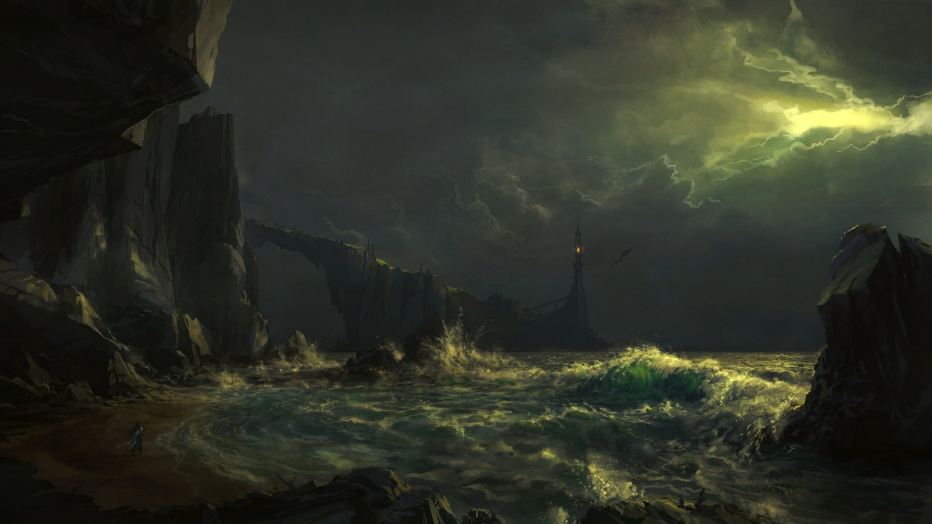 Dark Fantasy Lighthouse: Ocean’s Midnight Sentinel – HD Wallpaper by ...