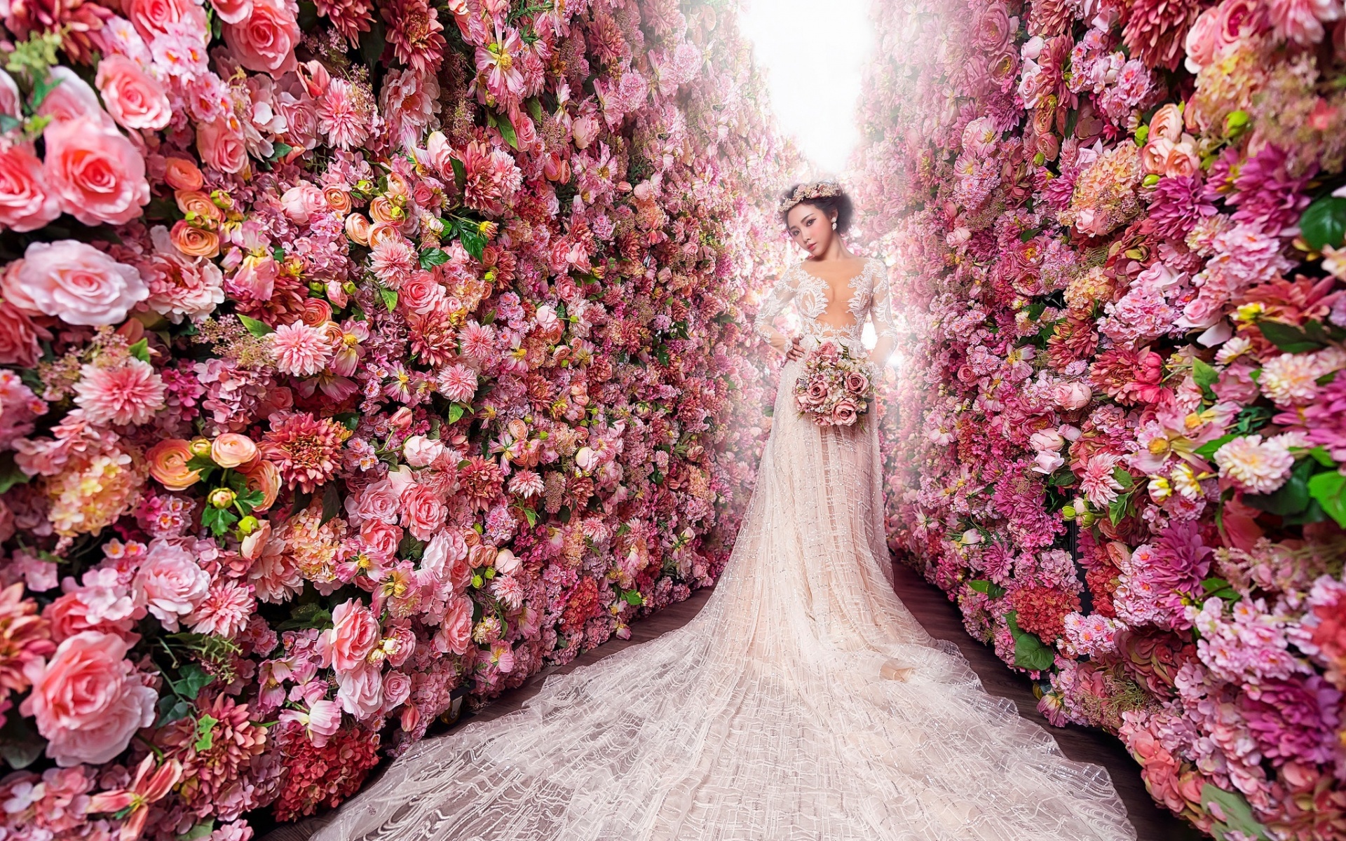 Download Asian Model Flower Woman Bride HD Wallpaper