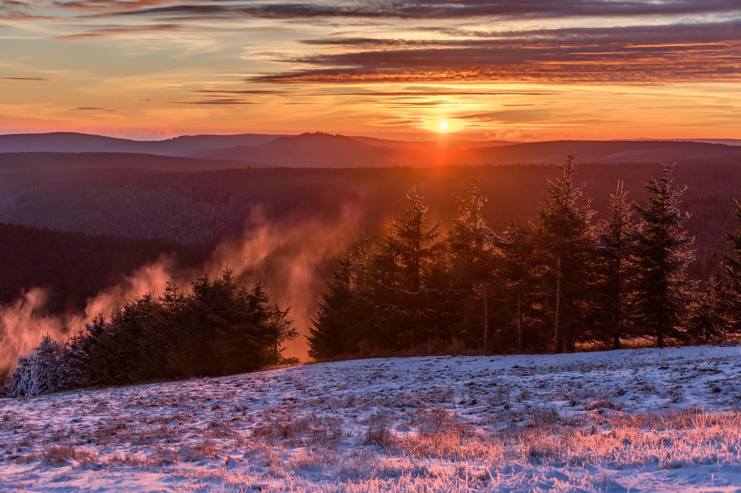 Download Morning Nature Winter Sunrise HD Wallpaper