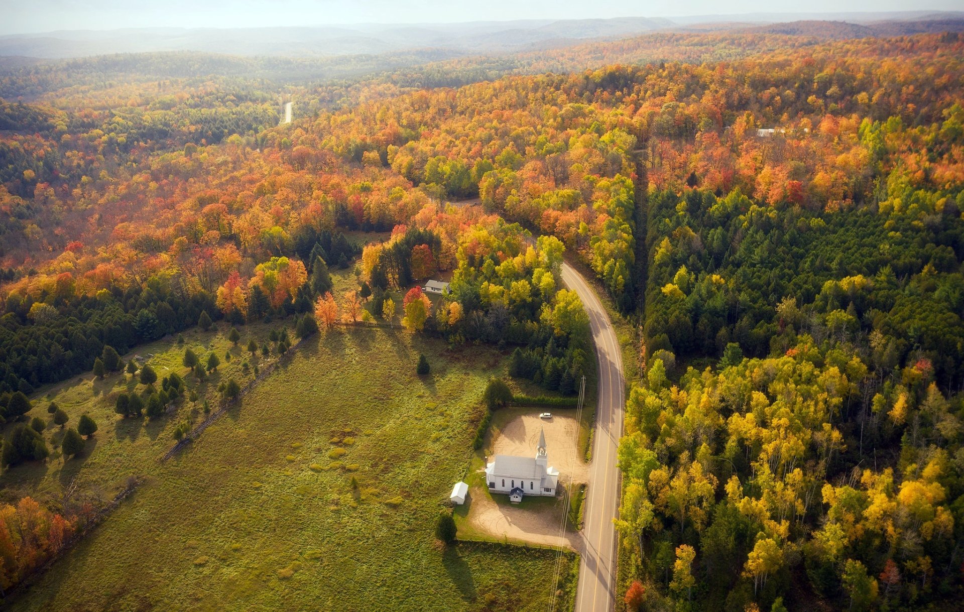 Download Road Temple Forest Fall Photography Aerial HD Wallpaper