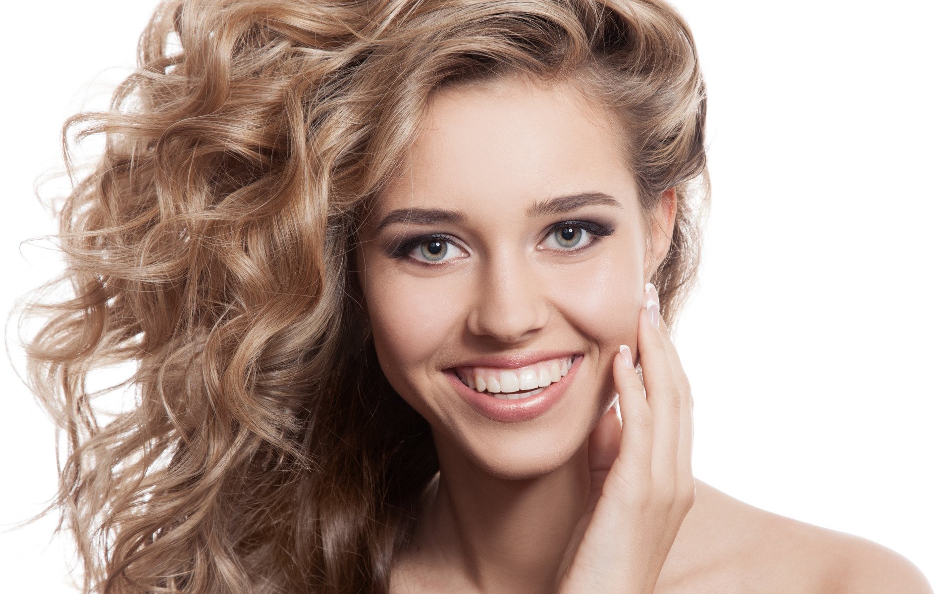 Download Portrait Curl Model Smile Woman Face Hd Wallpaper