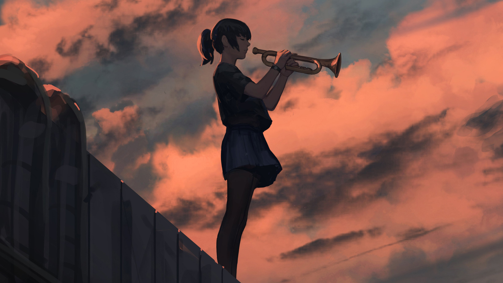 Twilight Melody: Anime Girl Trumpet HD Wallpaper by GUWEIZ