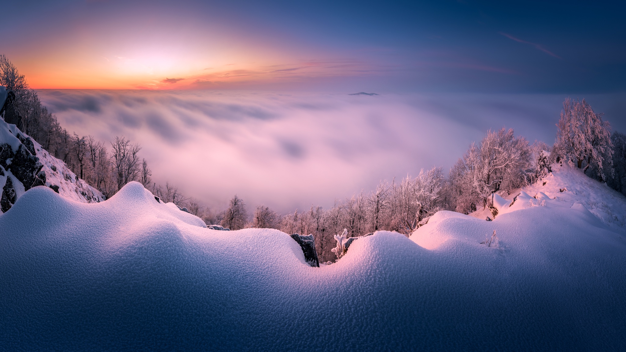 Download Horizon Nature Mountain Landscape Snow Winter Fog HD Wallpaper