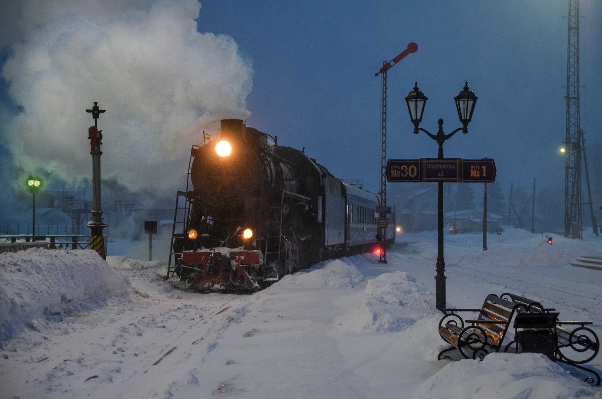 Winter Night Express: Snow-Covered Train in HD Beauty